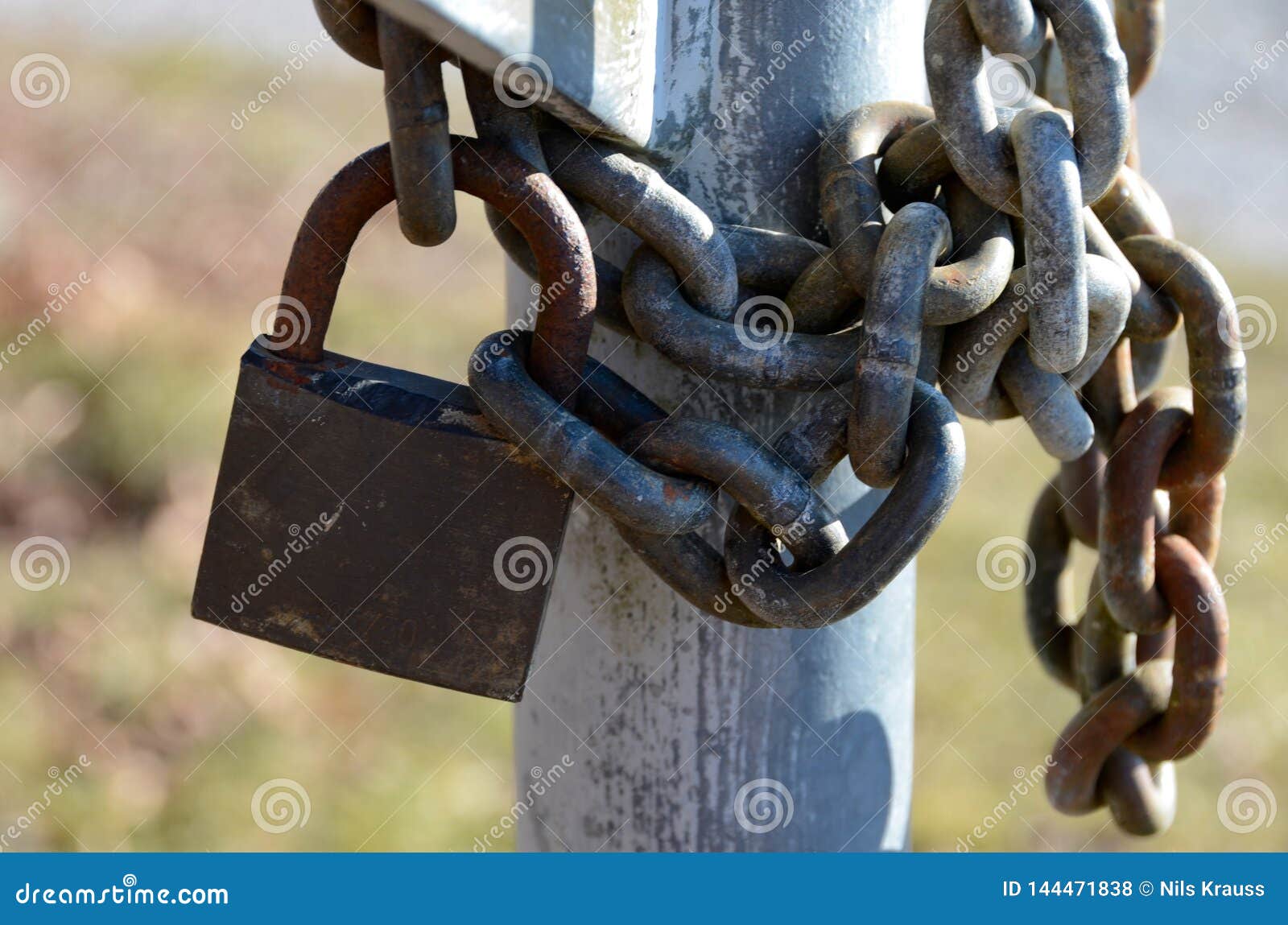 Iron chain with rusty lock stock photo. Image of antique - 144471838