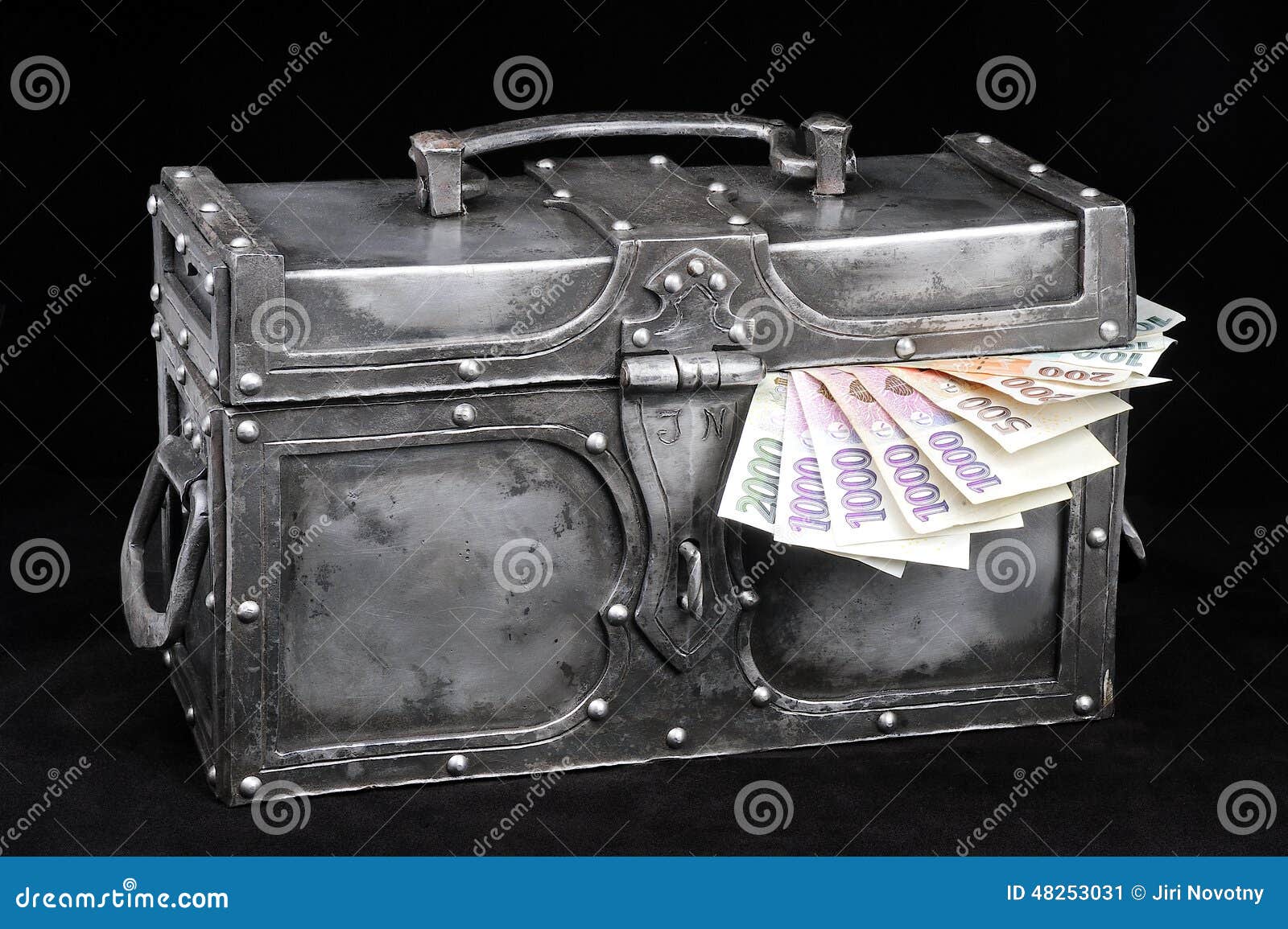 Metal chest with money stock image. Image of greenbackm - 48253031