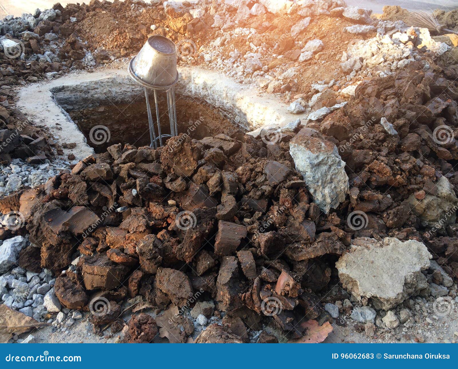 Iron-clay Pits for Post Construction. Stock Image - Image of machine ...