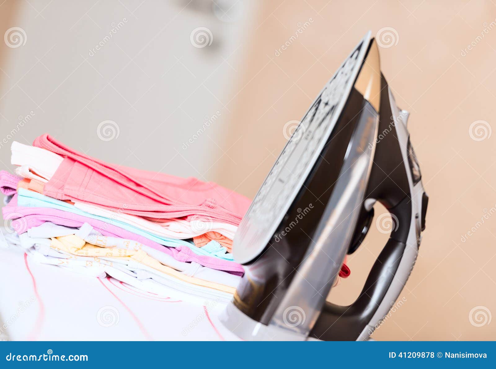 Iron and Cloth on Ironing Table Angled Stock Photo - Image of cotton ...