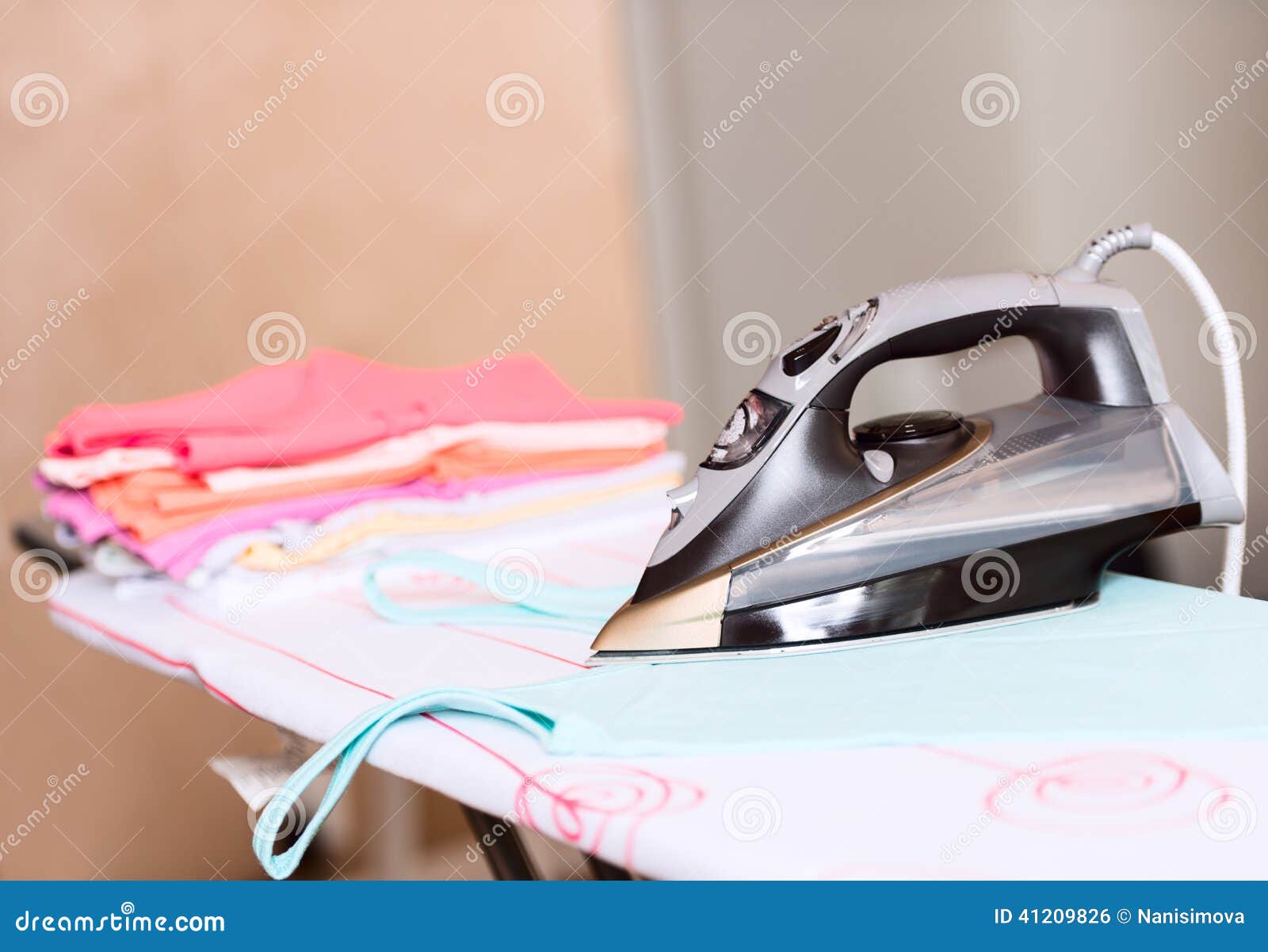 Iron and Cloth on Ironing Table Wide Angle Stock Photo - Image of ...