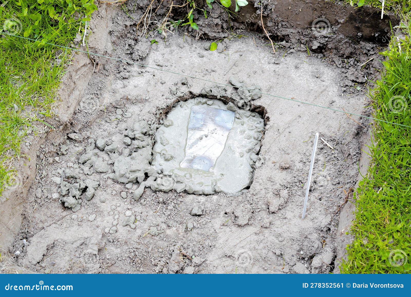 Iron Construction in Cement Solution, Slurry, Concrete Mortar in Ground ...