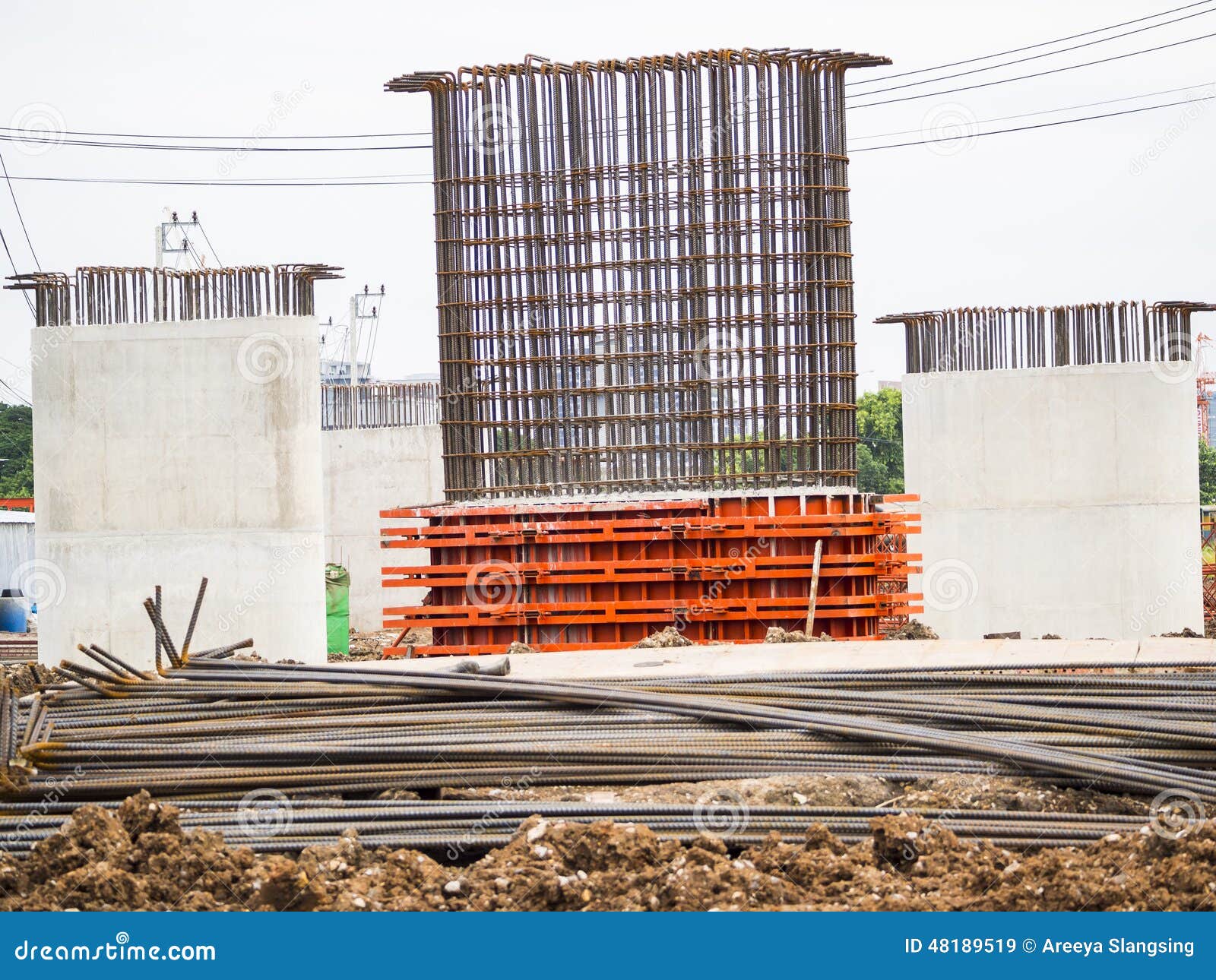 Iron Construction To Construct Concrete Pole Stock Image - Image of ...