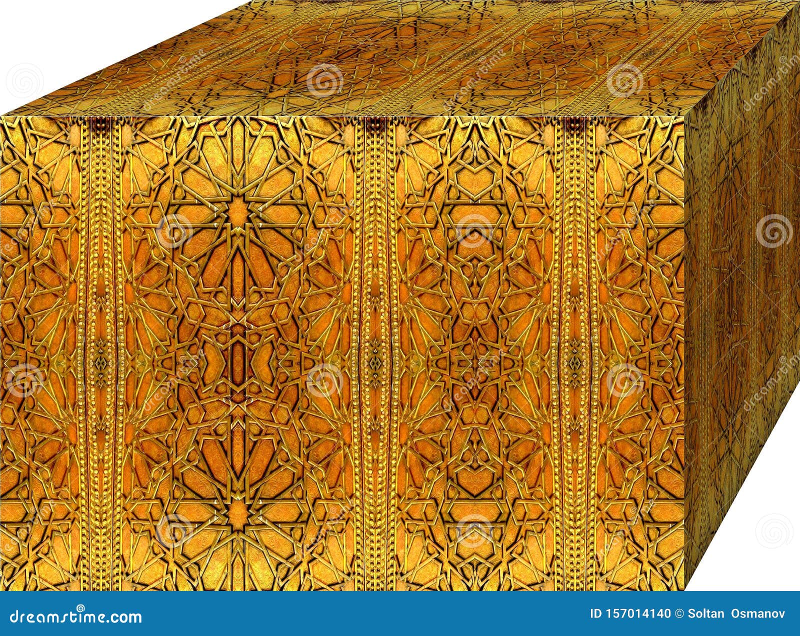 Iron Cube with Oriental Patterns and Ornaments. Background. 3D Stock ...