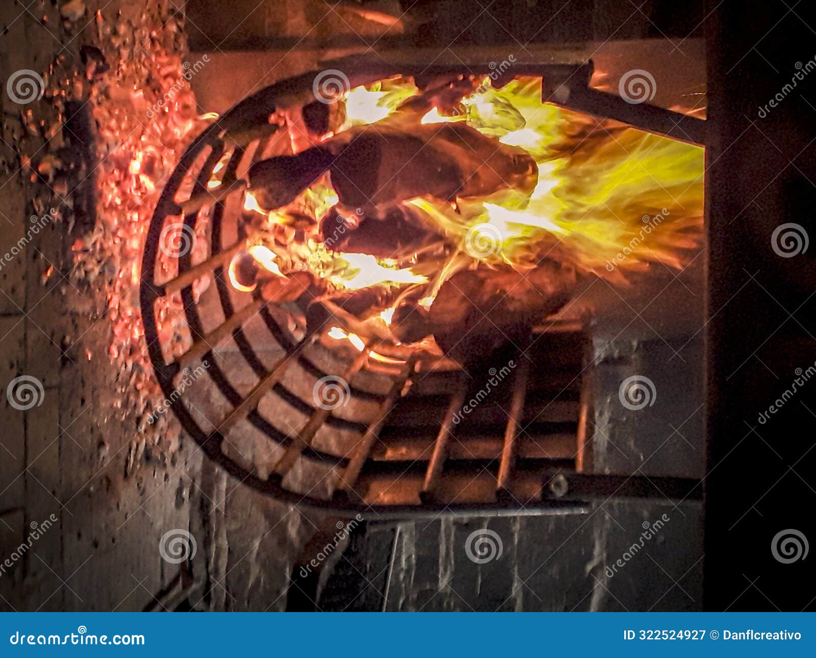 Iron Curved Stove with Burning Woods Stock Image - Image of iron ...