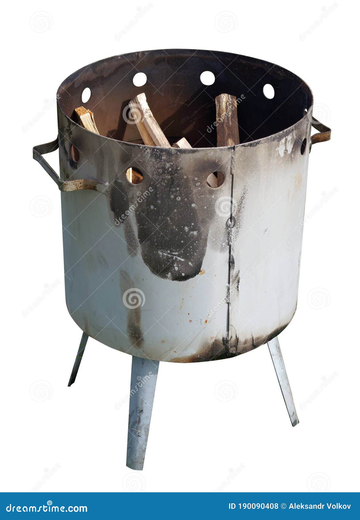 Iron Cylinder with Wood for Cooking Meat on Fire Isolated Stock Photo ...