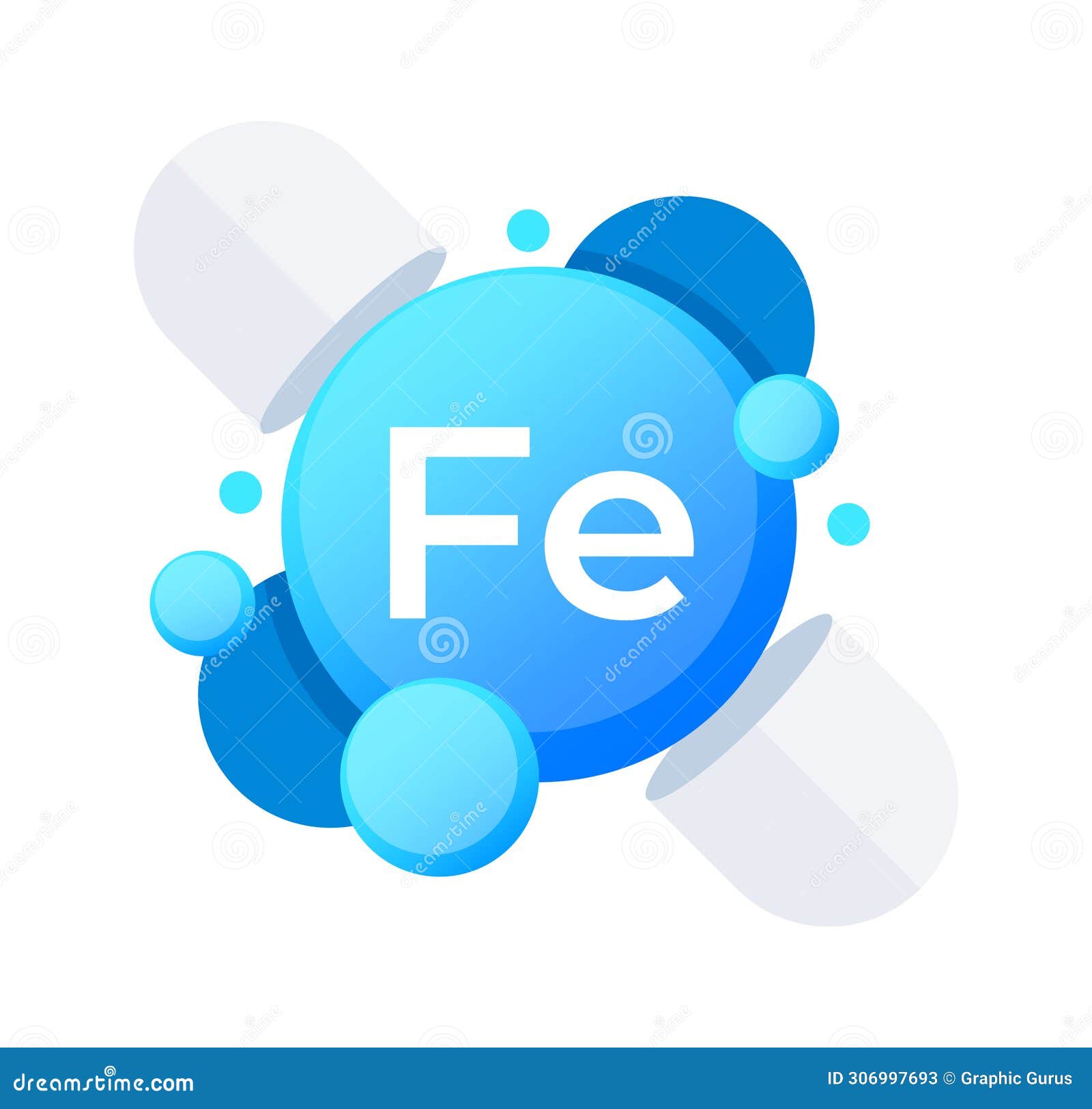 Iron Element with Dynamic Blue Bubbles and Fe Symbol Stock Vector ...