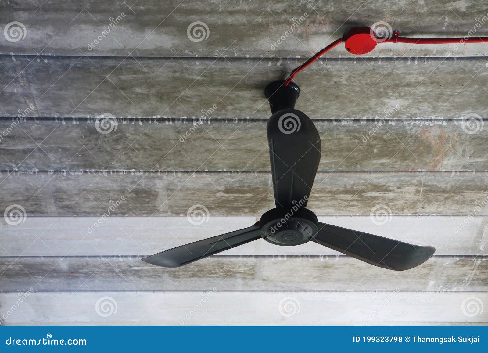 Iron Fan Hanging on the Concrete Ceiling with Red Wires Stock Photo ...