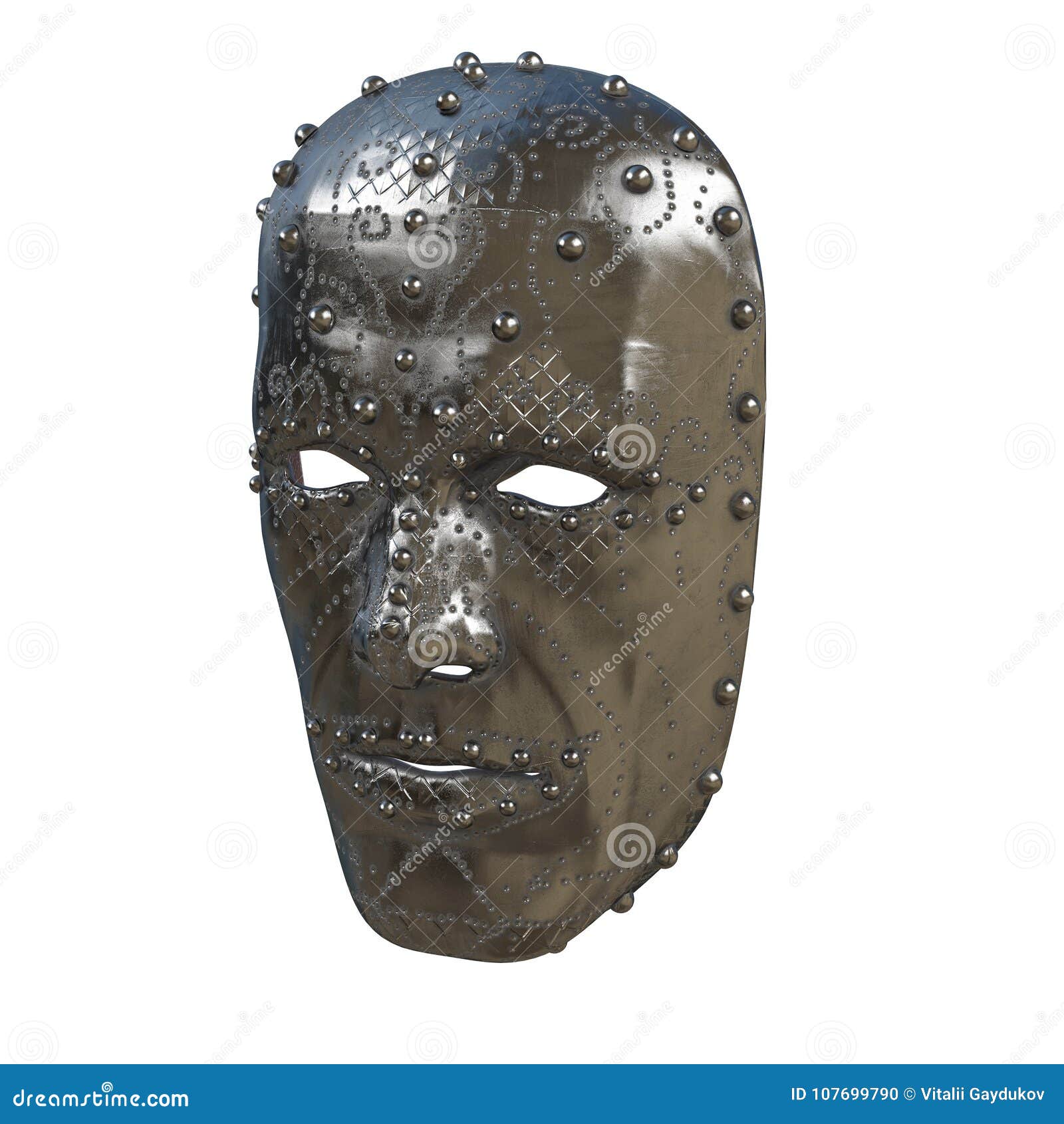 Iron Fantasy Mask On Face With Patterns On Isolated White Background ...