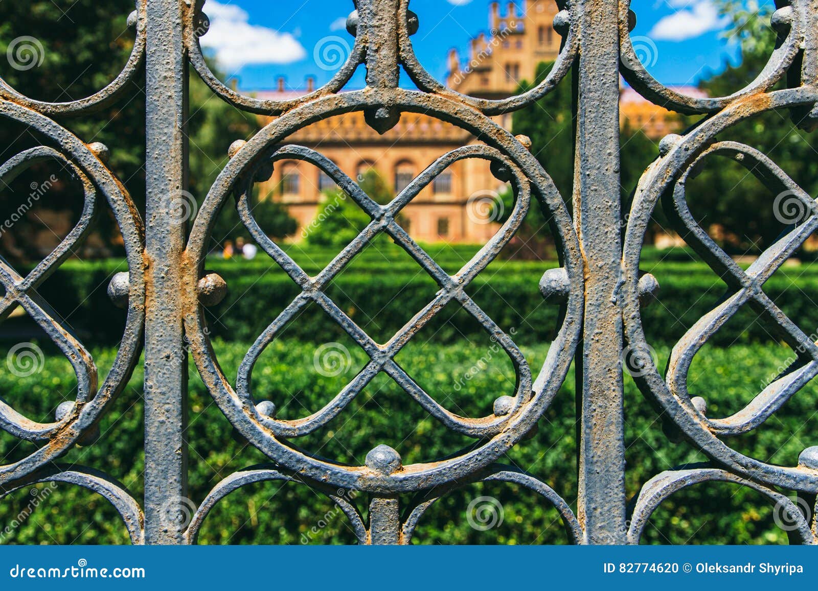 Iron fence stock photo. Image of picket, grass, lawn - 82774620