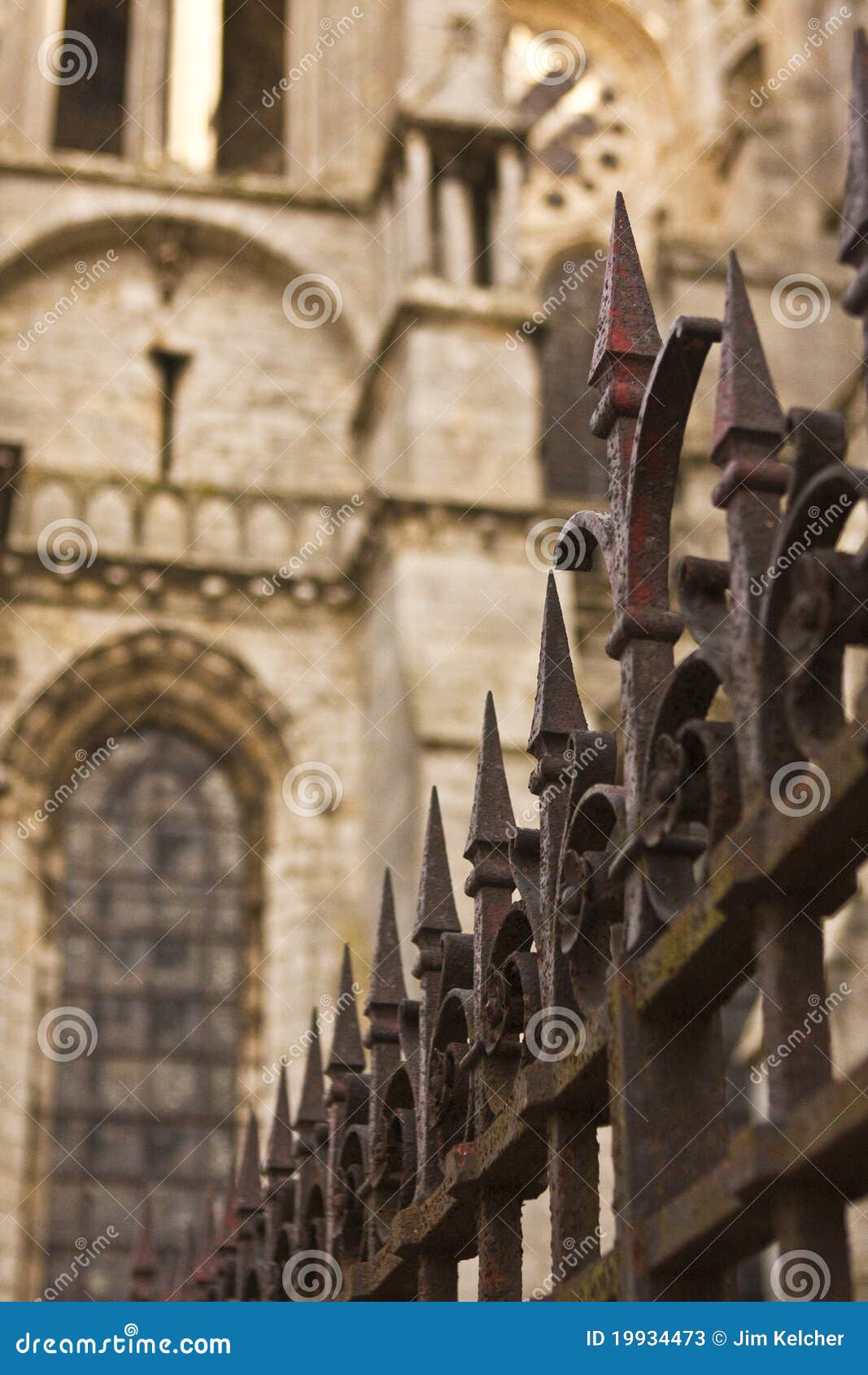 Iron Fence and Gothic Cathedral Stock Image - Image of stonework, rusty ...