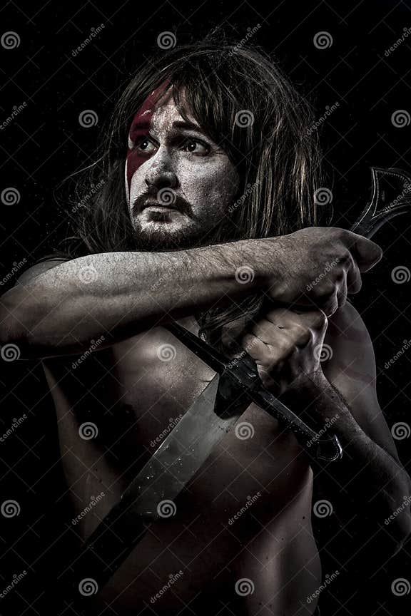 Iron.fighter with Sword, Medieval Warrior Mandoble Stock Image - Image ...
