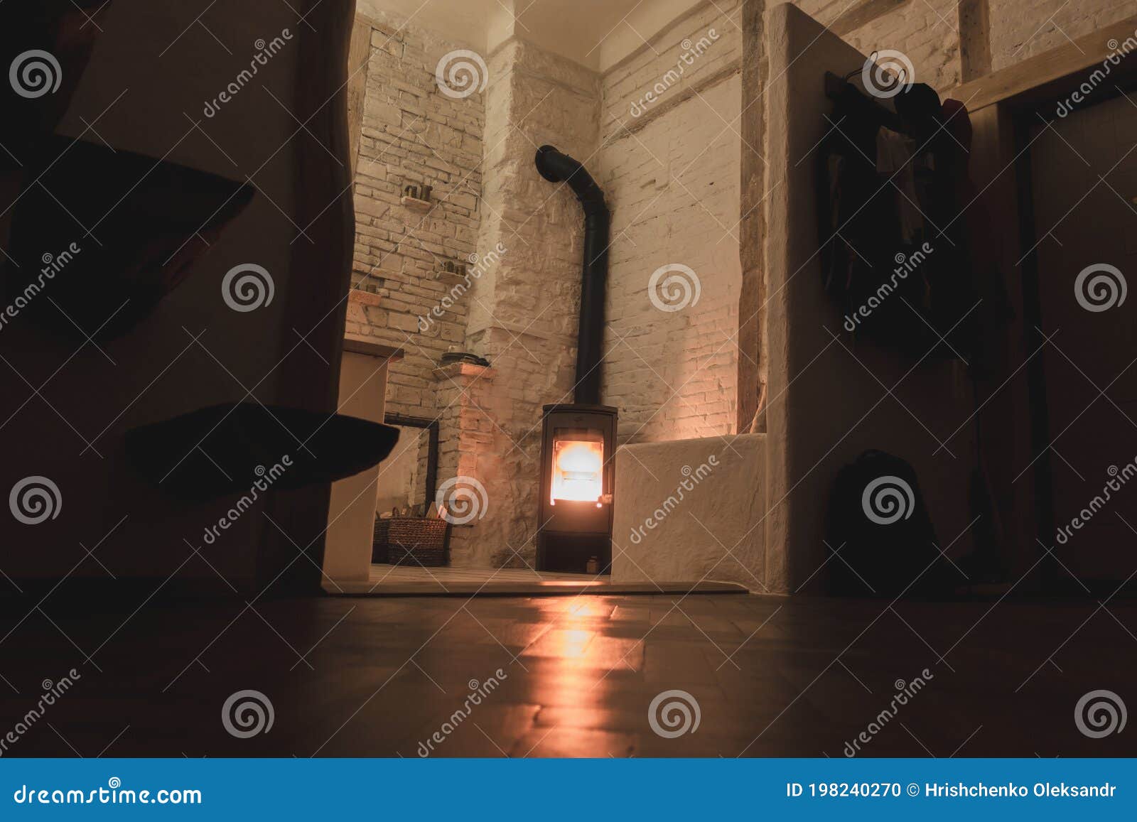 Iron Fireplace Inside Which the Fire Burns in the House Stock Photo ...