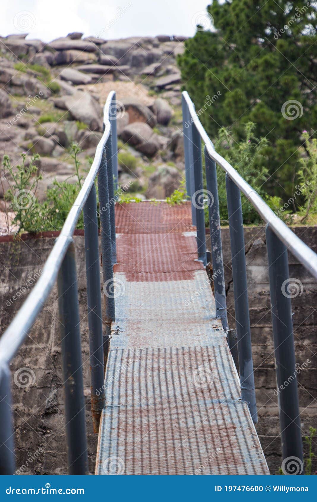 Iron Footbridge with Handrail Stock Photo - Image of corrosion, escape ...