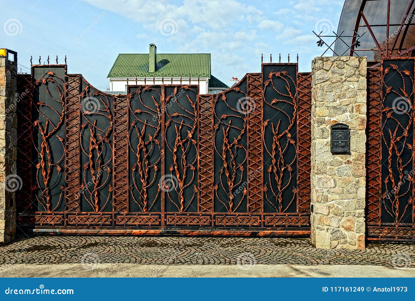 Iron Forged Large Gate on a Fence in the Street Stock Image - Image of ...