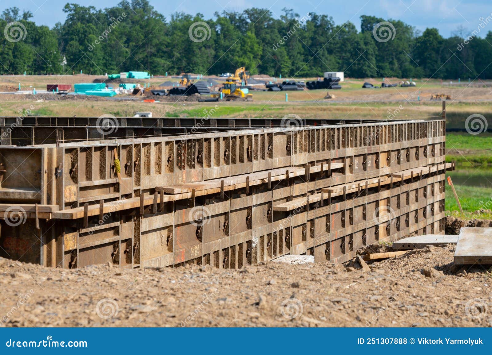 Formwork For The Concrete To Prevent Water Erosion Along The Road Stock ...