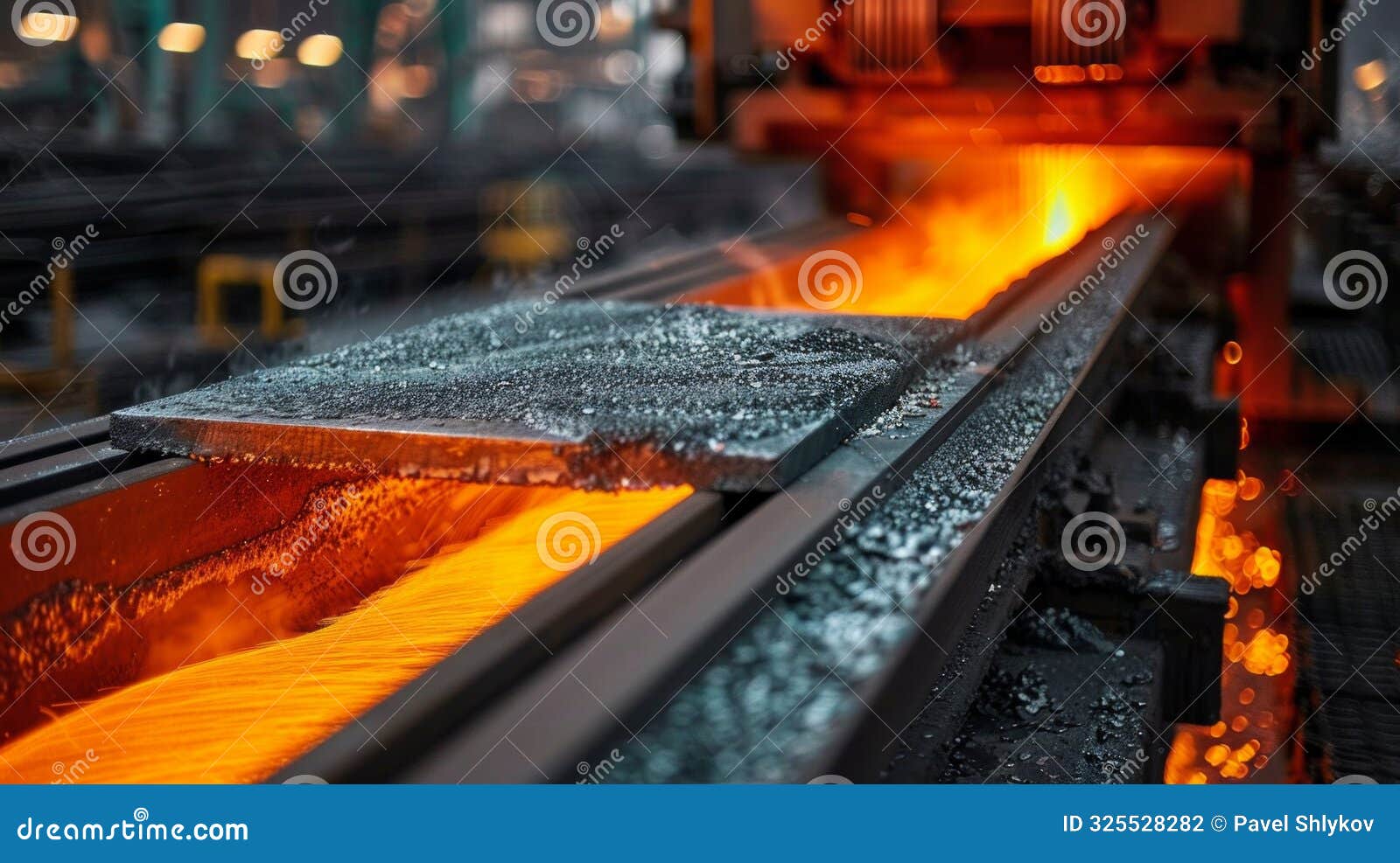 Steel Billets At Torch Cutting. Hot Billet Bloom Continuous Casting ...
