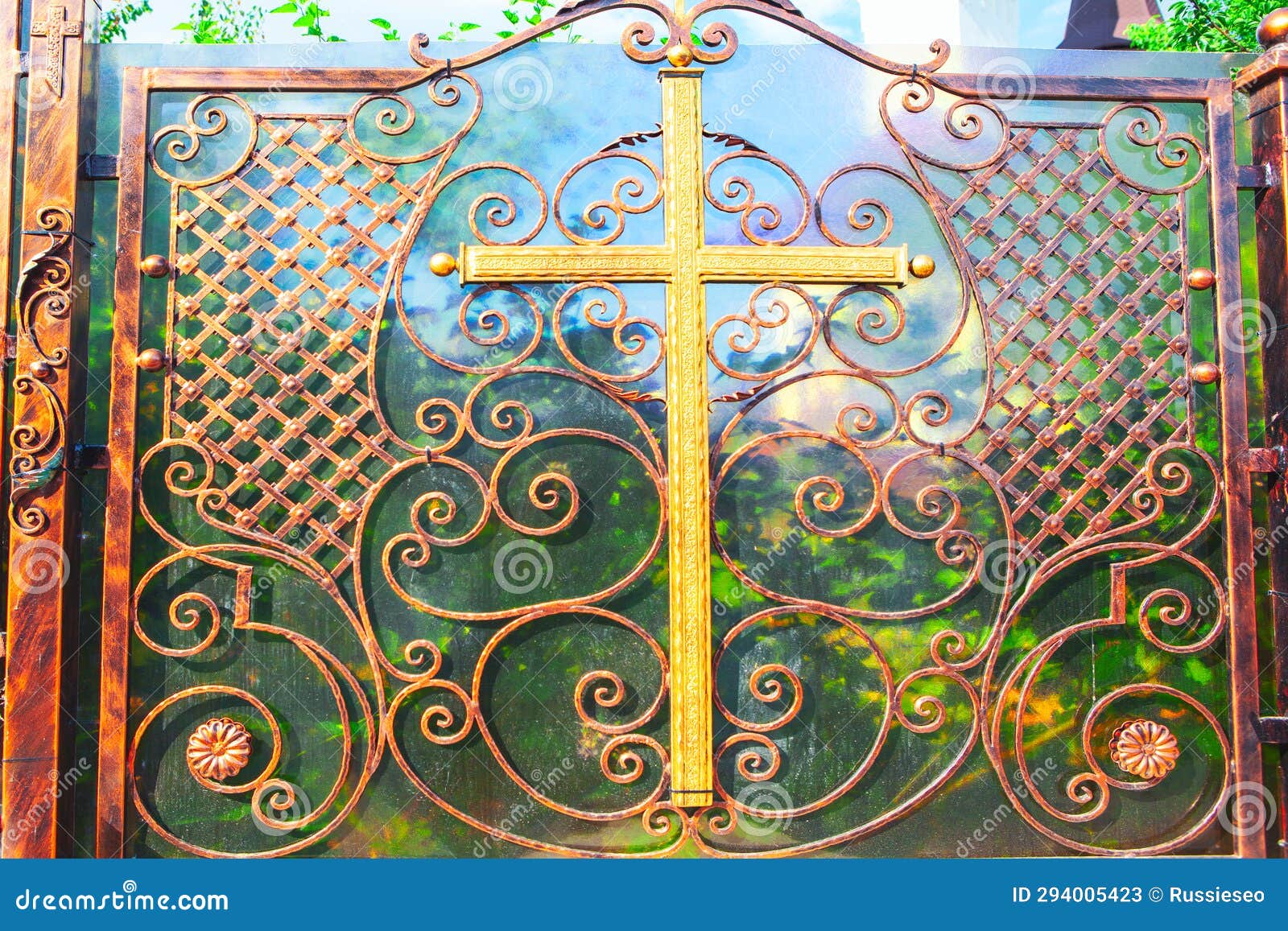 Iron gate with cross stock image. Image of texture, fence - 294005423