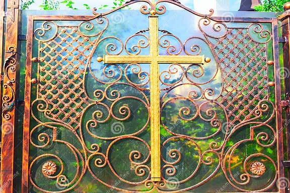 Iron gate with cross stock image. Image of texture, fence - 294005423