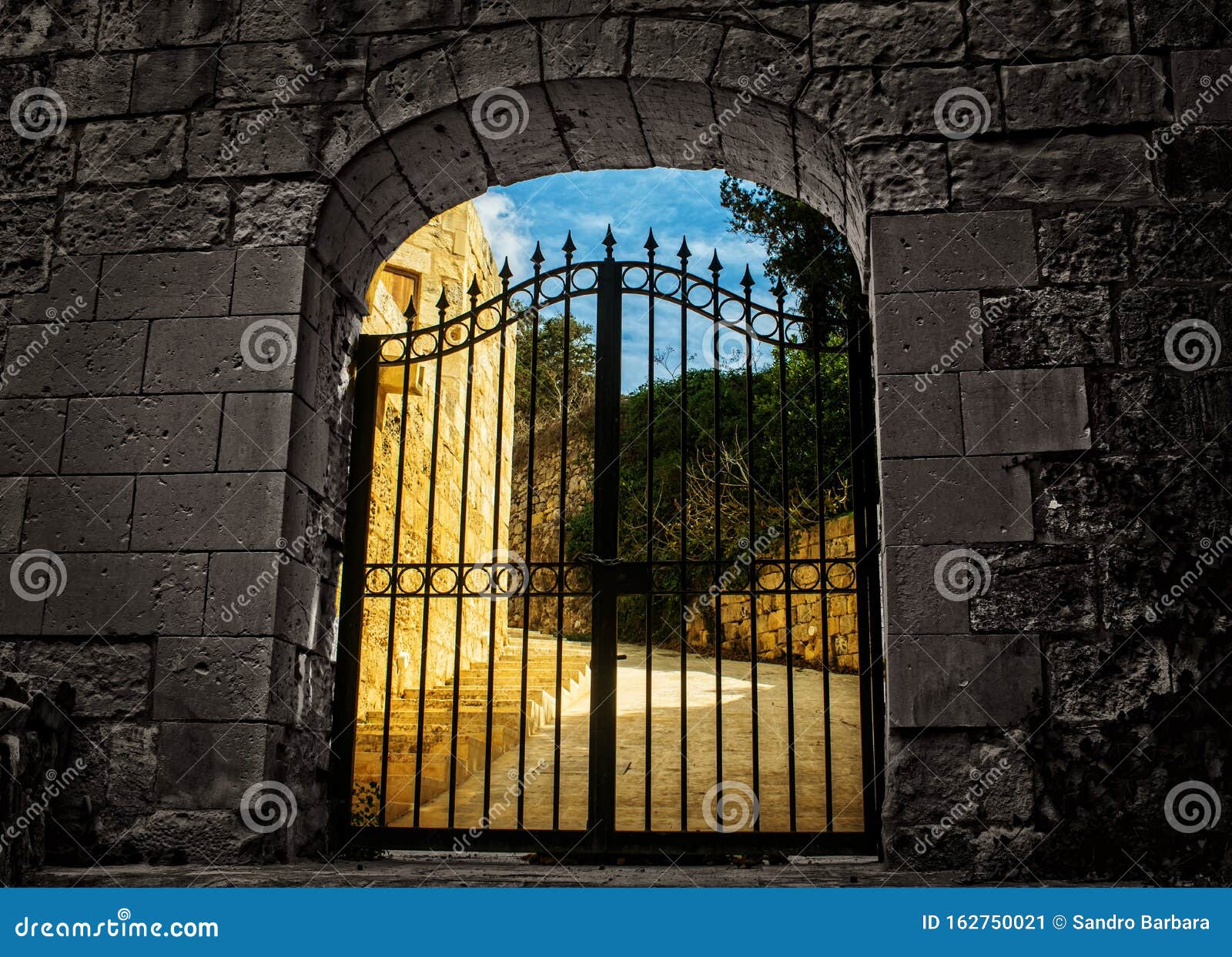 An iron gate in the forest stock image. Image of facade - 162750021