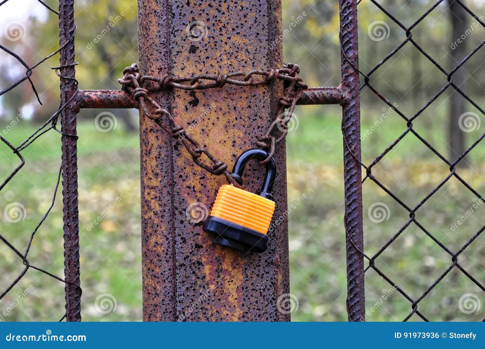 Iron Gate is Locked Using Chain and Lock Stock Photo - Image of dirty ...