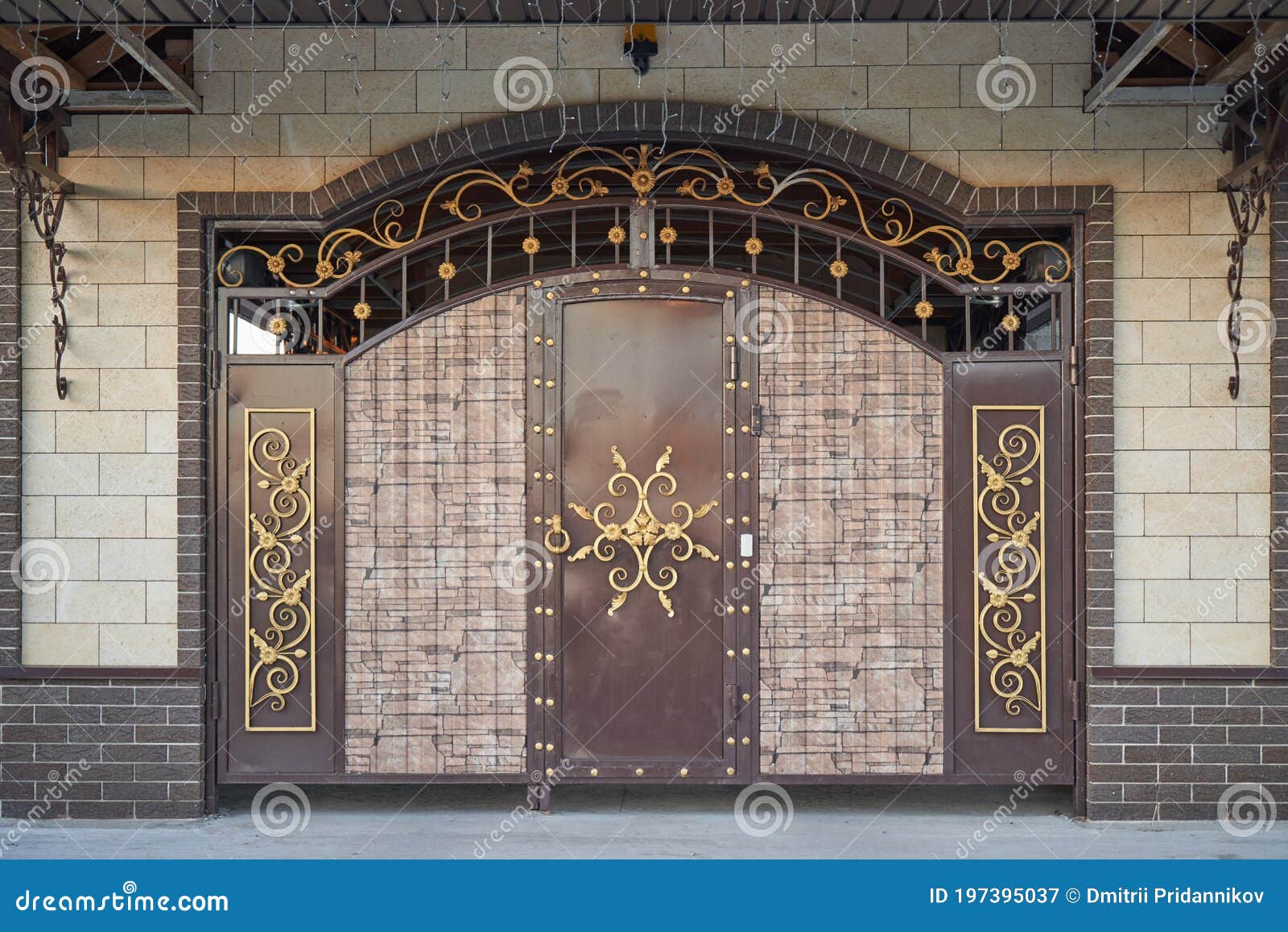 Iron Gates with Decorative Elements and Profiled Sheet Inserts Stock ...