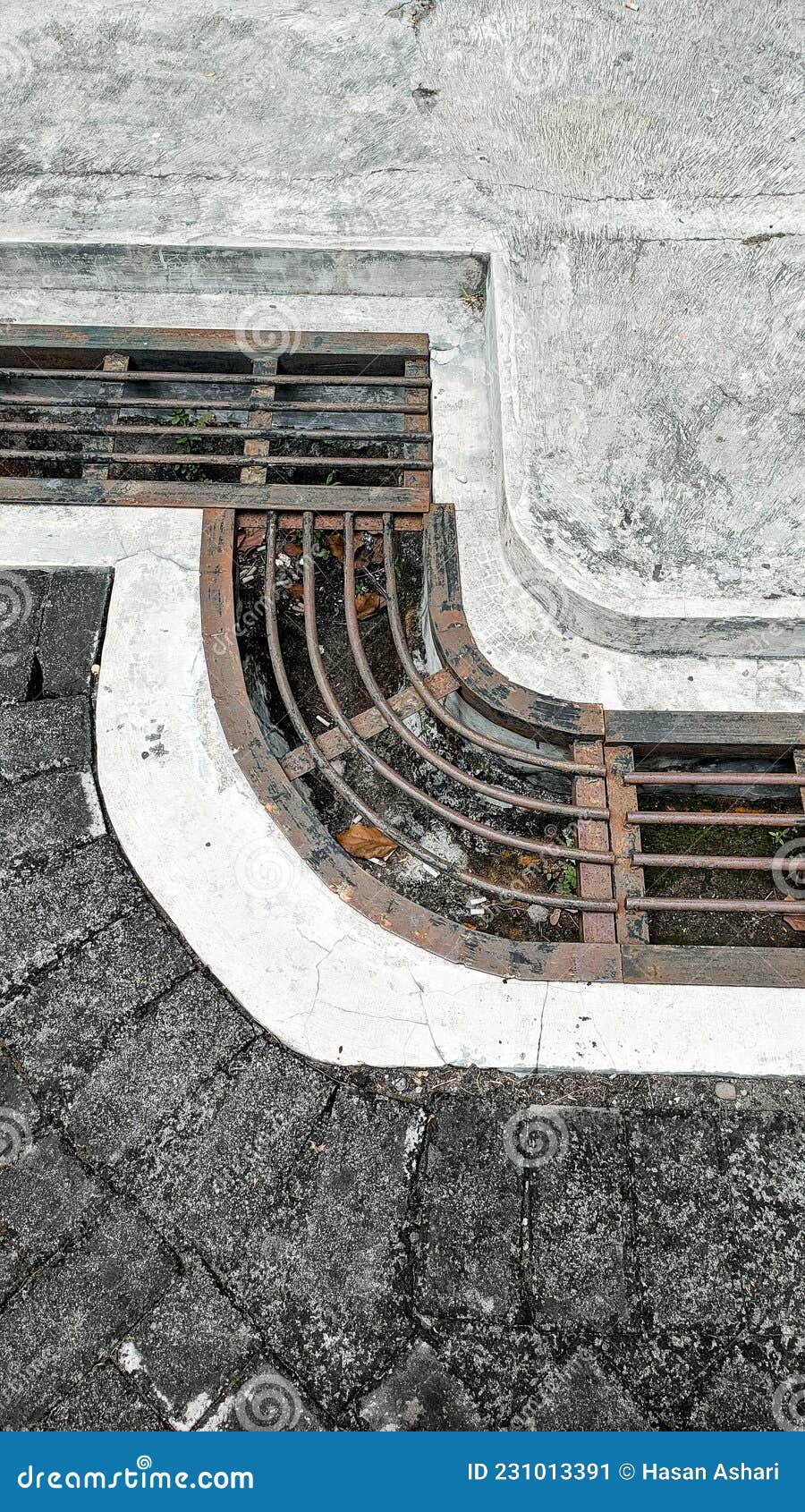 Iron Grate Drainage Channel on Pedestrian Path. Drains with Iron Bars ...