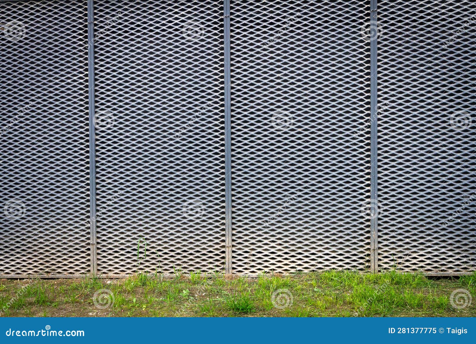Iron Grid Wall and Green Grass Stock Image - Image of wall, background ...
