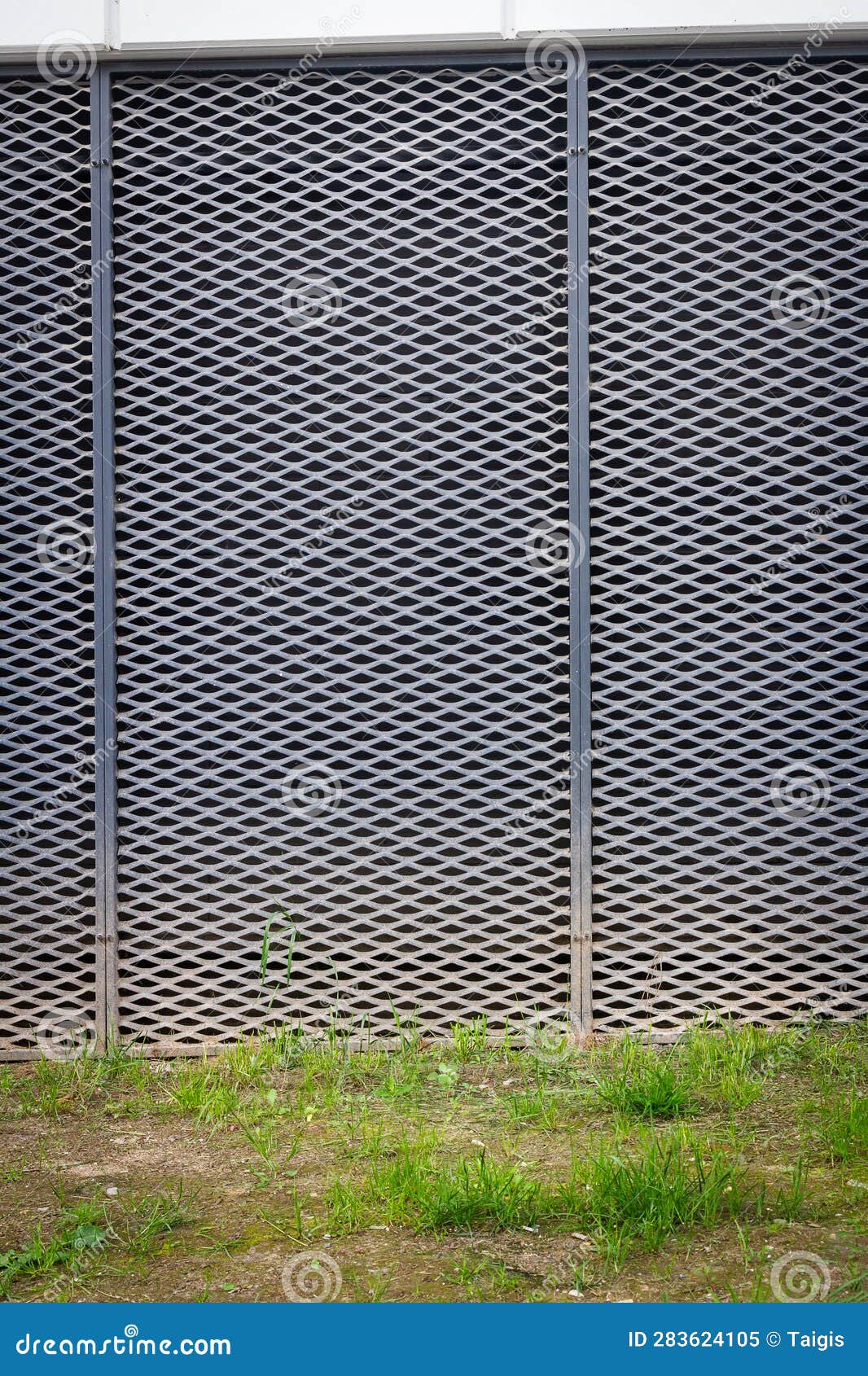 Iron Grid Wall and Green Grass Stock Image - Image of black ...