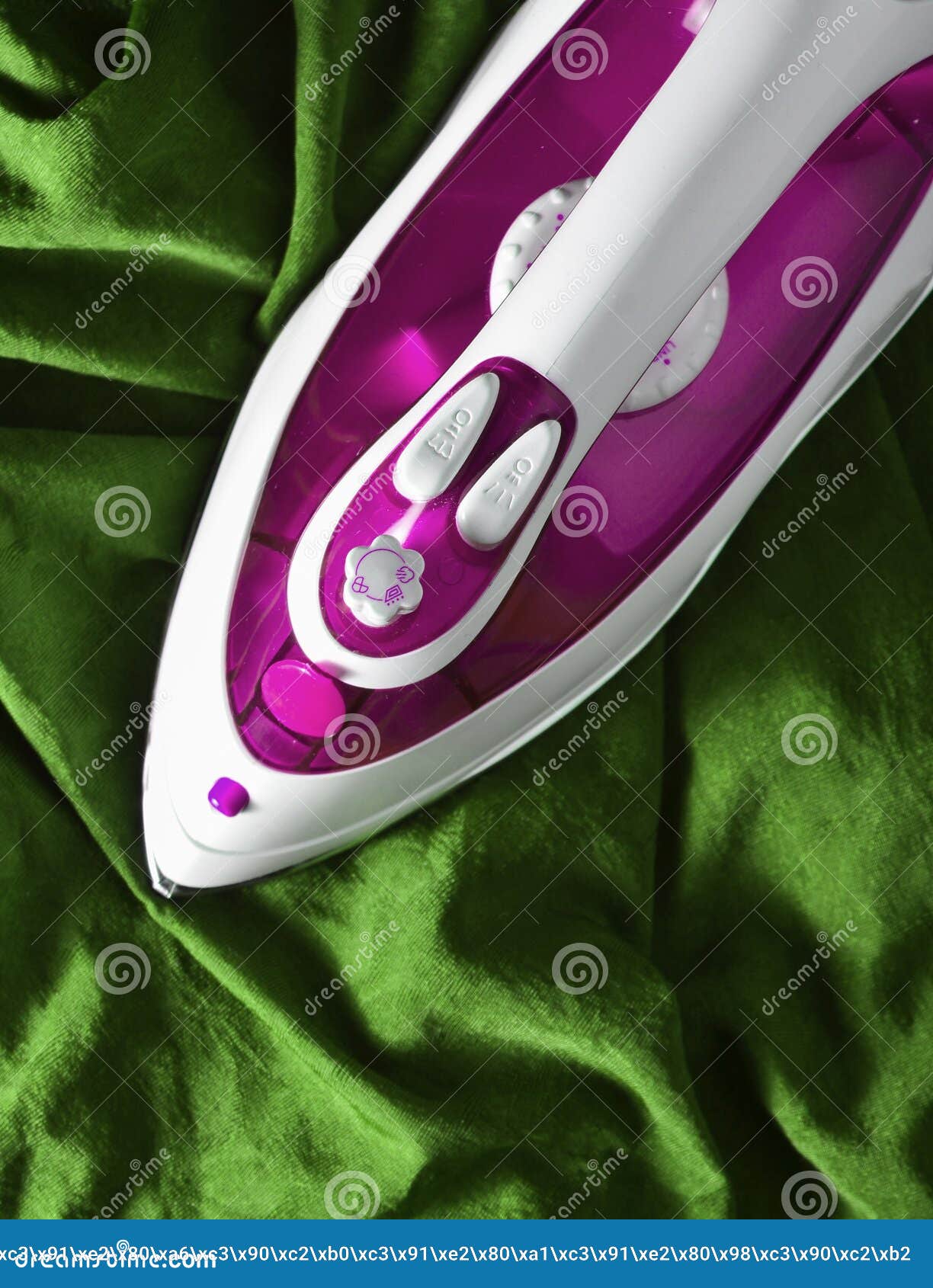 Iron for Ironing on Green Silk Fabric, Top View. Stock Image - Image of ...