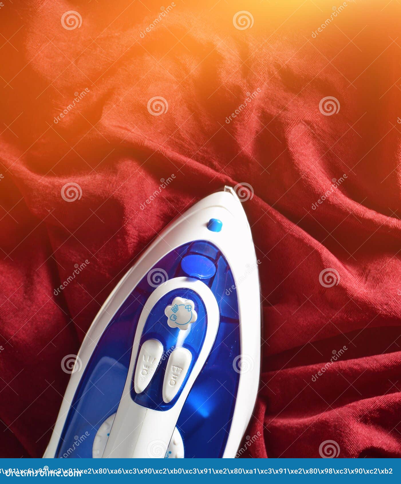Iron for Ironing on Red Silk Fabric, Top View Stock Image - Image of ...