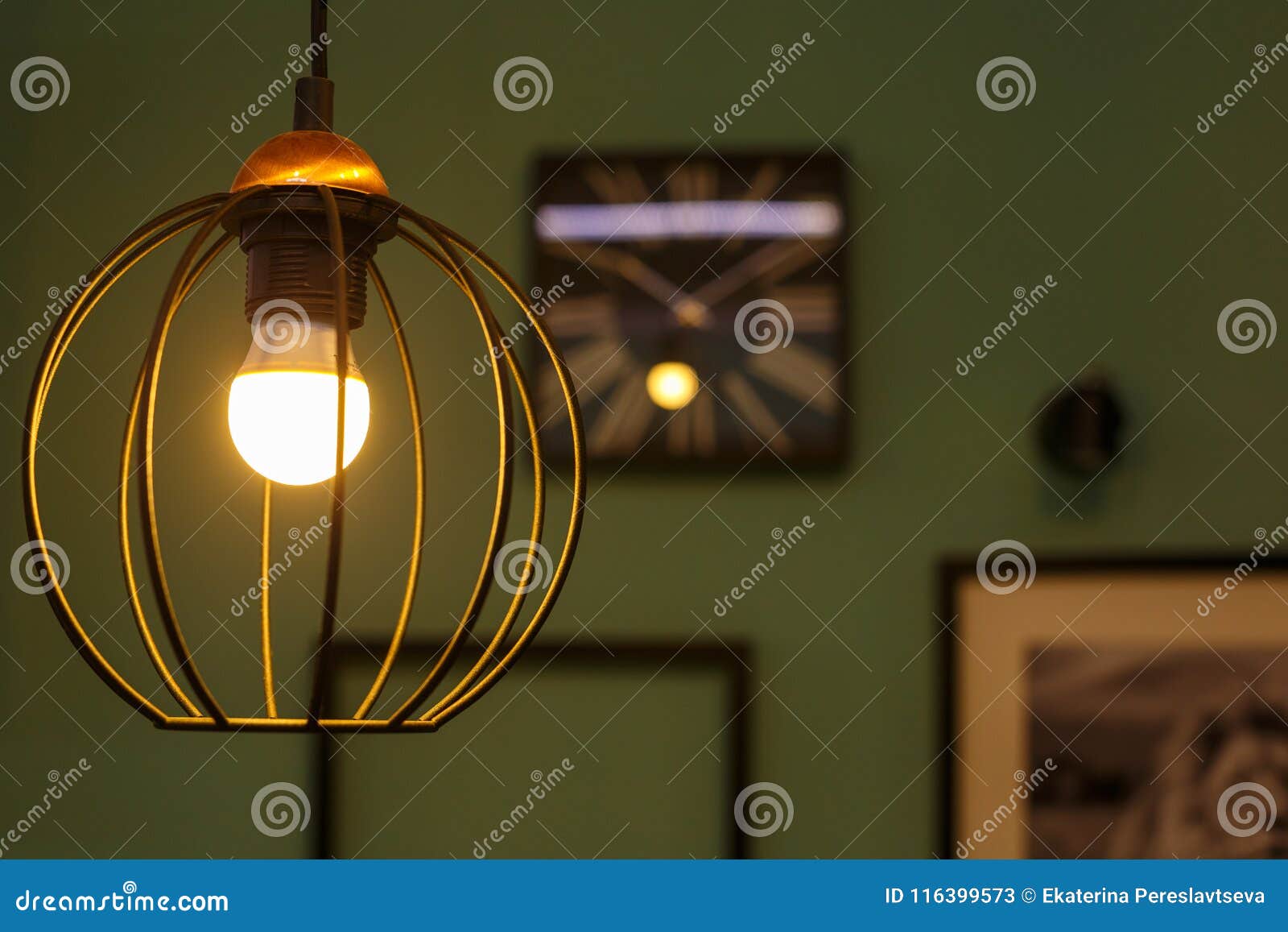 Iron Lampshade with a Light Bulb in the Interior Stock Image - Image of ...