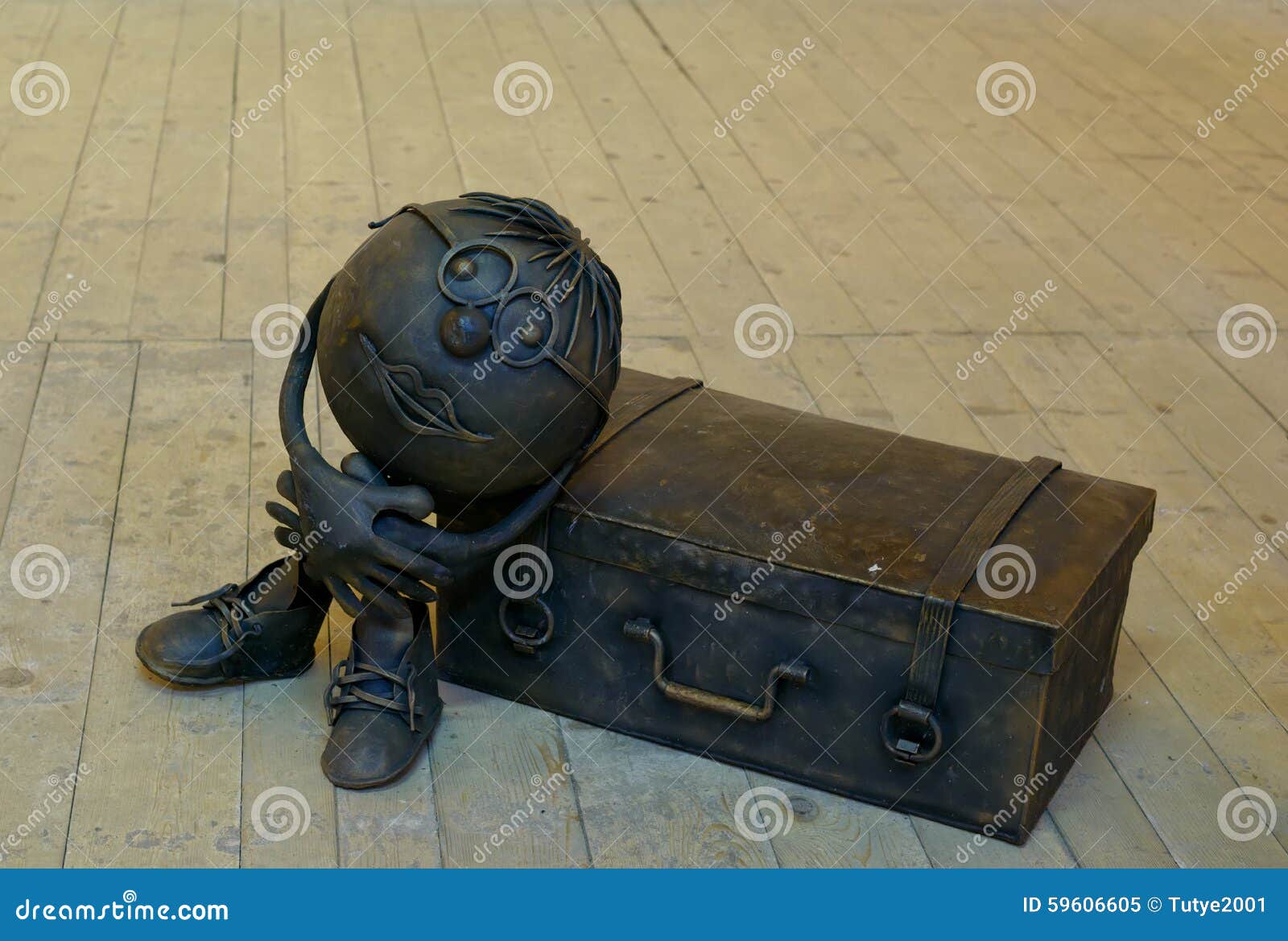 Iron Little Man and Suitcase at Museum Stock Image - Image of public ...