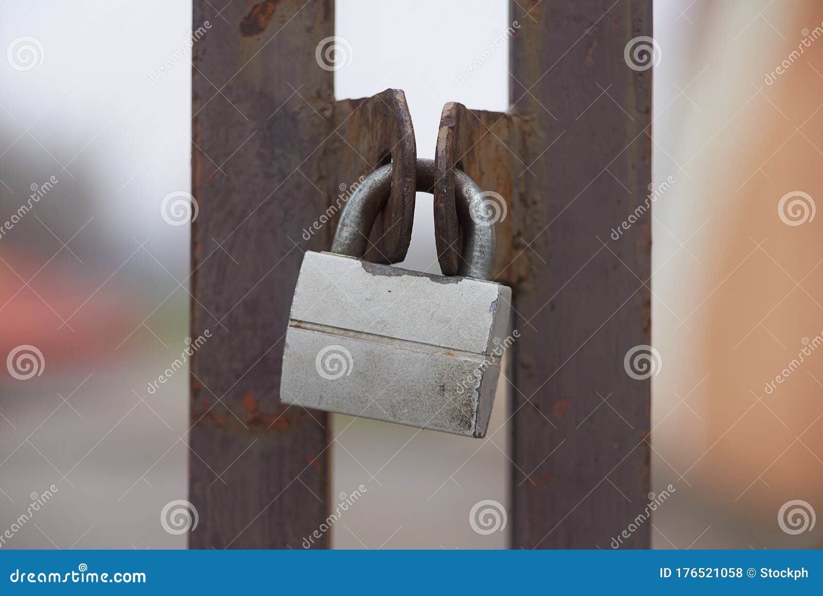 Iron Lock Hanging on Closed Gates Stock Photo - Image of closed ...