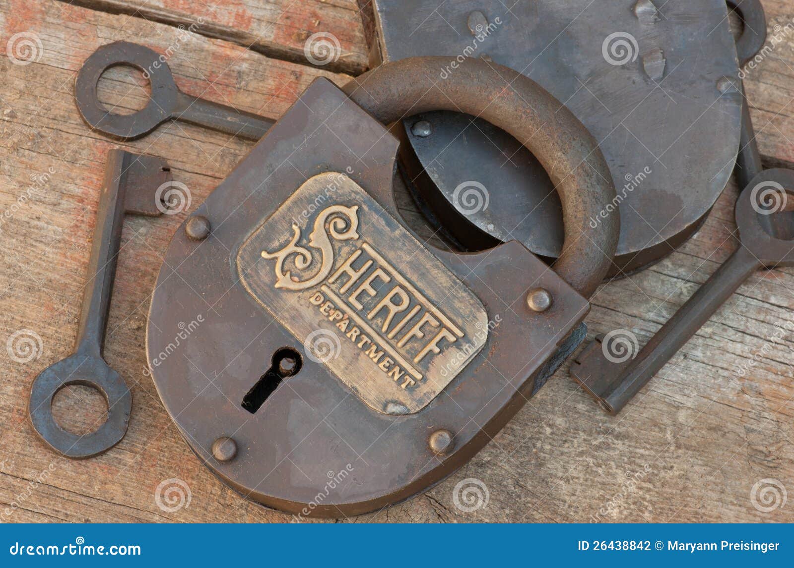 Iron Lock & Keys Engraved with Sheriff Stock Photo - Image of locked ...