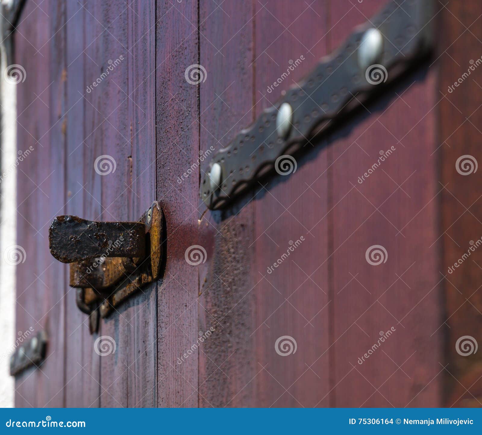 Iron Lock on a Wooden Blind Stock Photo - Image of detail, window: 75306164