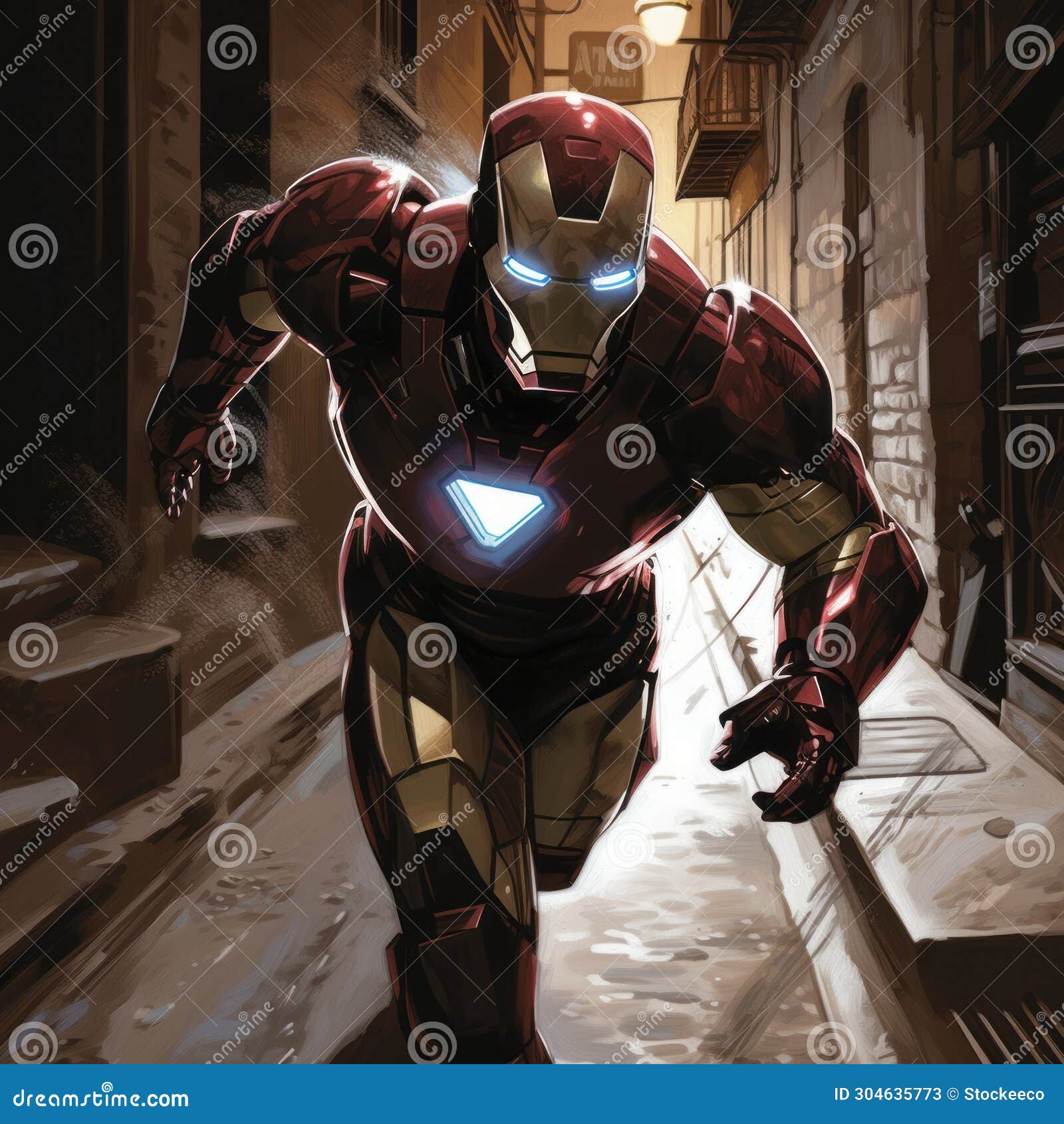 Iron Man Running in Marvel Comics Style: Detailed Digital Illustration ...