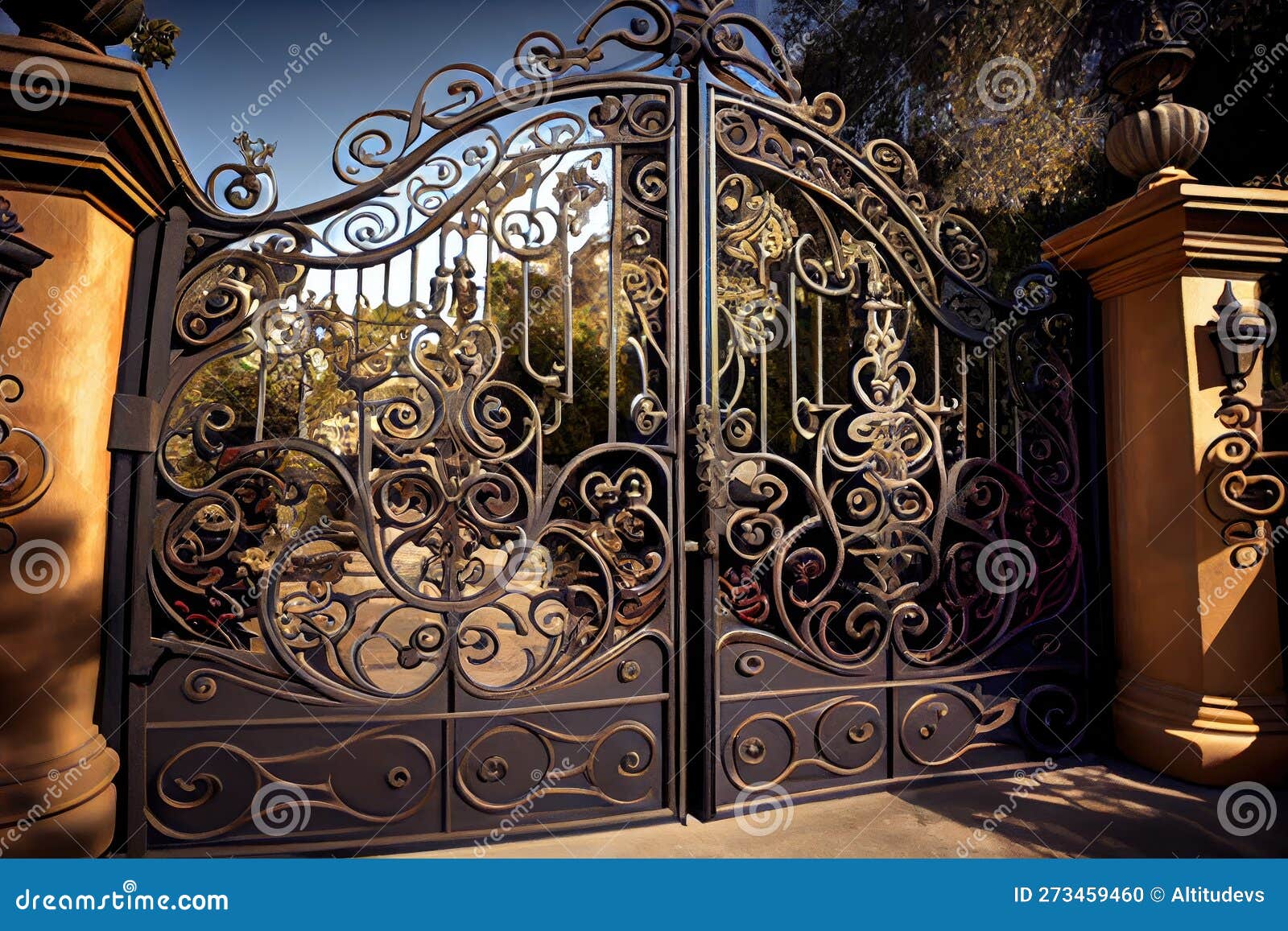 Iron Mansion Gates with Intricate Scrollwork and Designs Stock ...