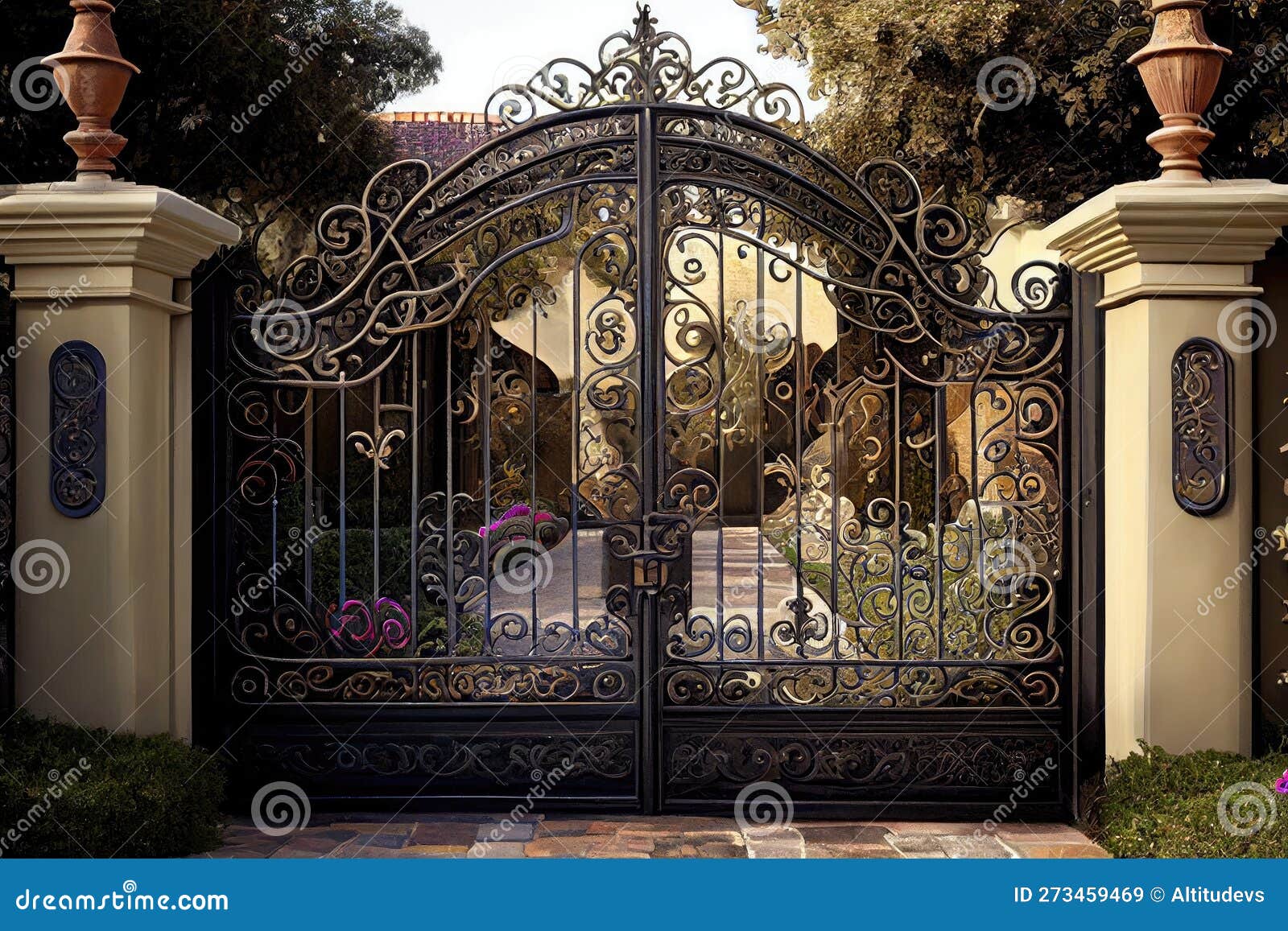 Iron Mansion Gates with Intricate Scrollwork and Designs Stock ...