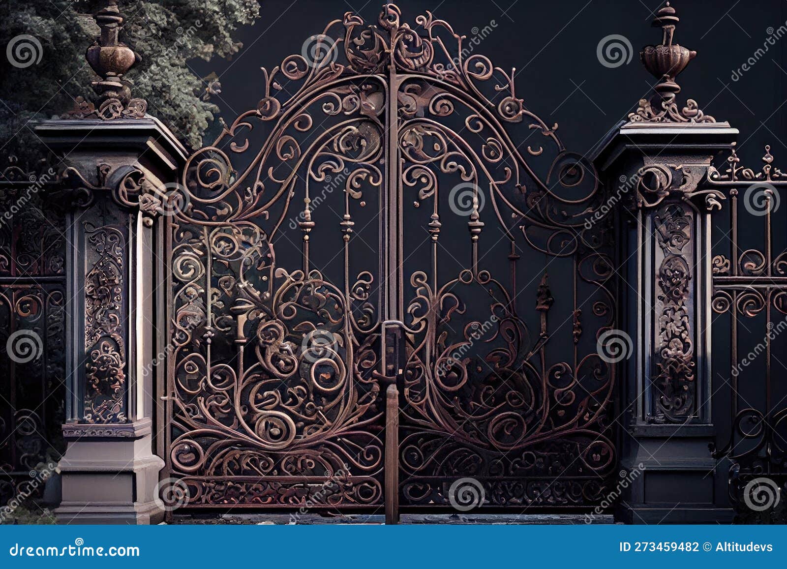 Iron Mansion Gates with Intricate Scrollwork and Designs Stock ...