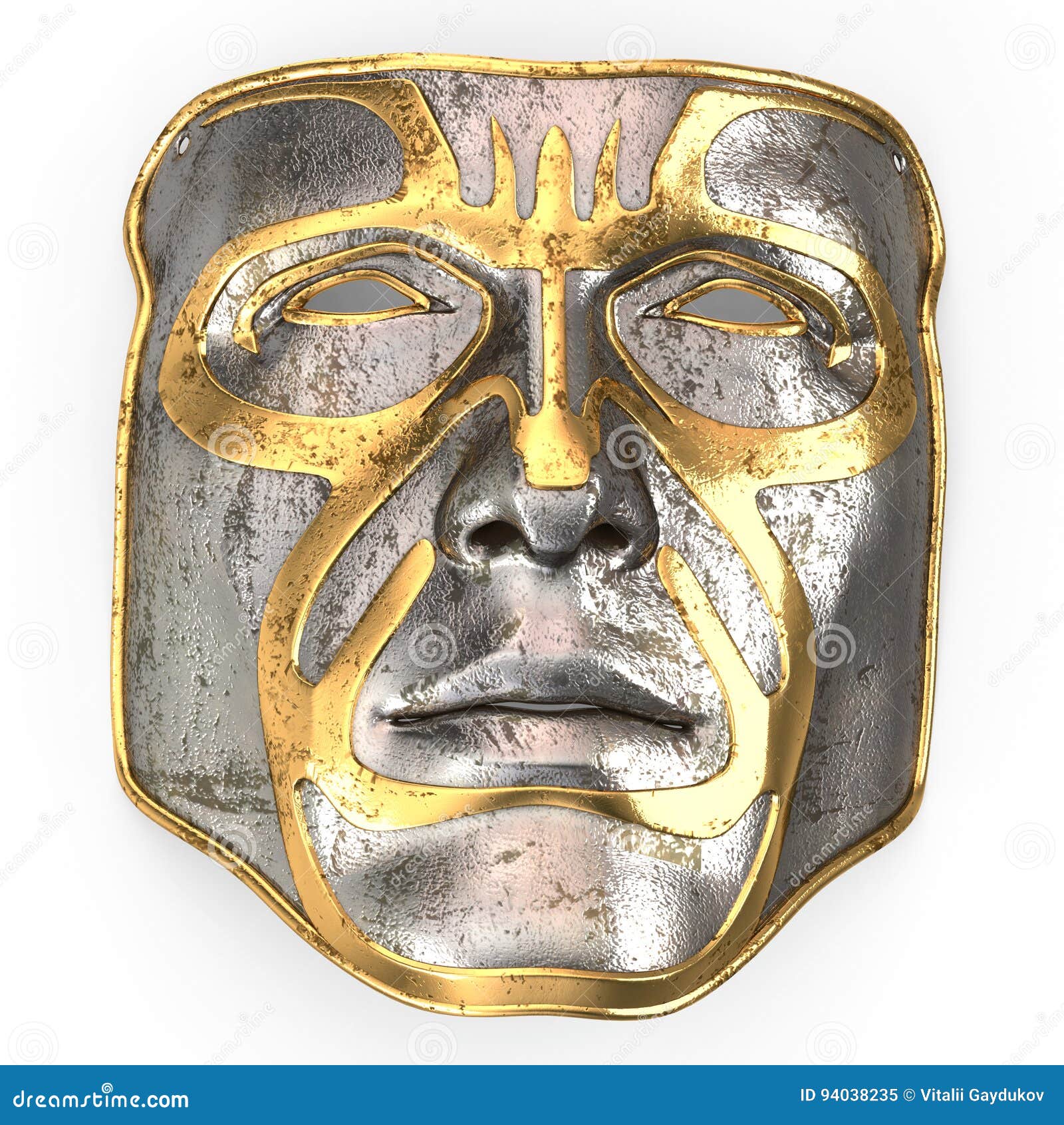Iron Mask on Face, with Gold Inserts on Isolated White Background. 3d ...