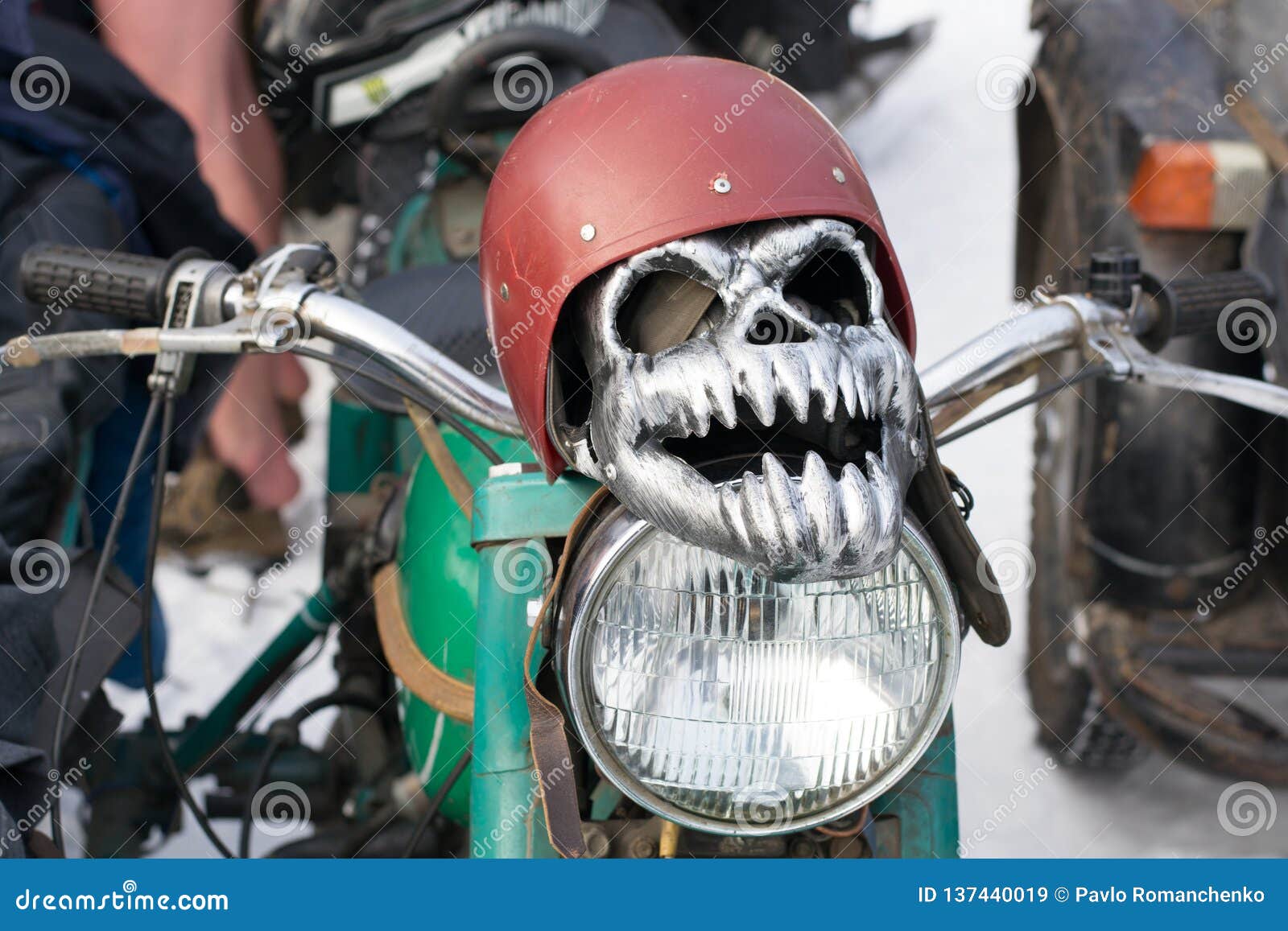 Iron Mask in the Form of a Skull in a Helmet Lying on a Headlight of ...