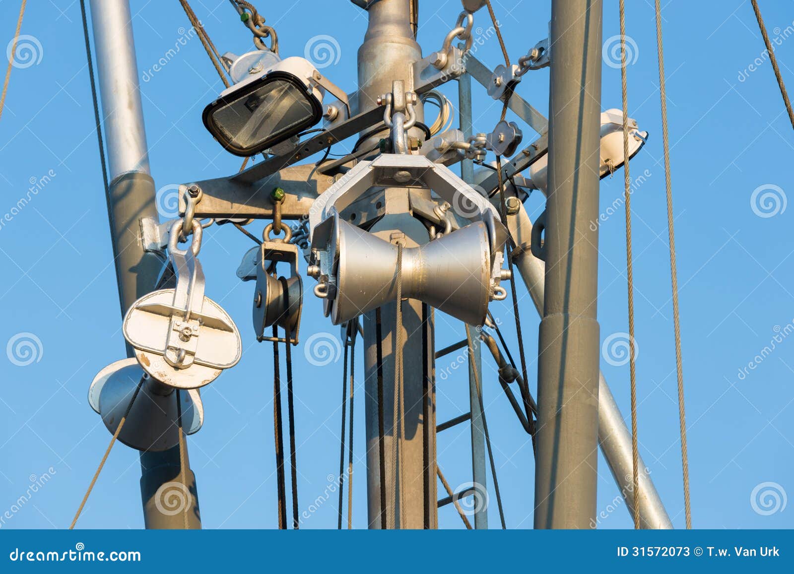 Iron Mast with Rigging of a Fishing Ship Stock Image - Image of pulley ...
