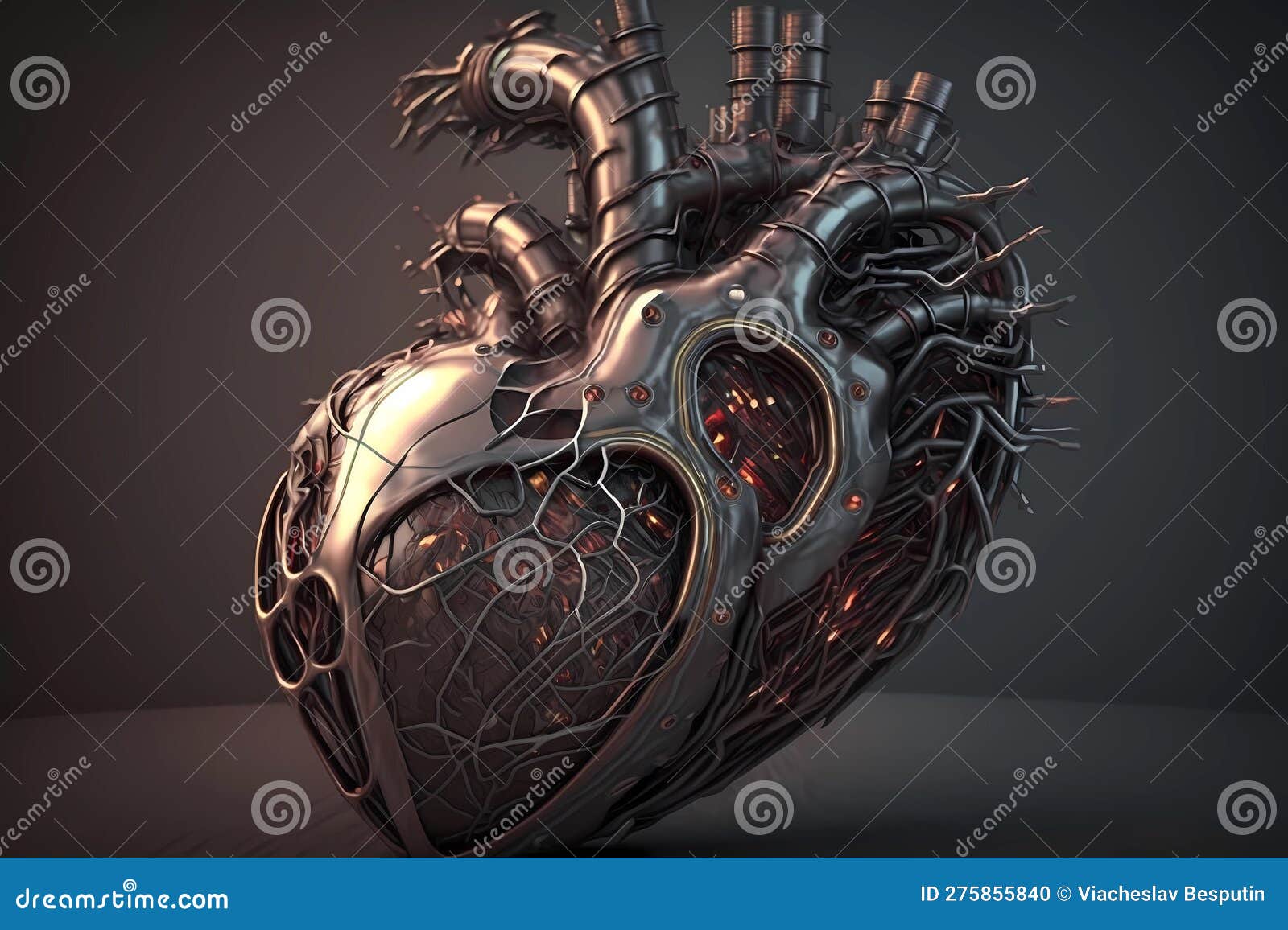 Iron Mechanical Heart. Artificial Human Organ Stock Illustration ...