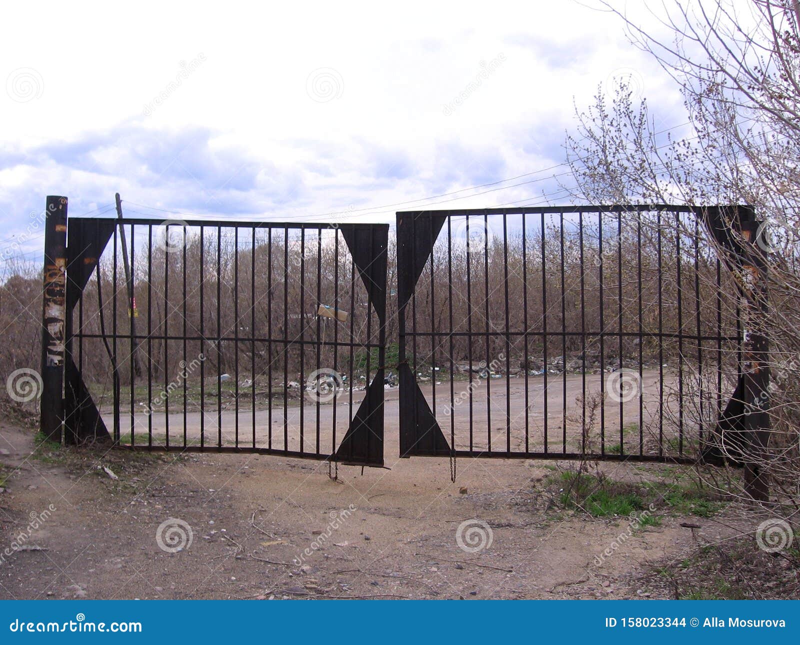 Iron Metal Rusty Gate Closed in Dangerous Territory Allowed Stock Photo ...