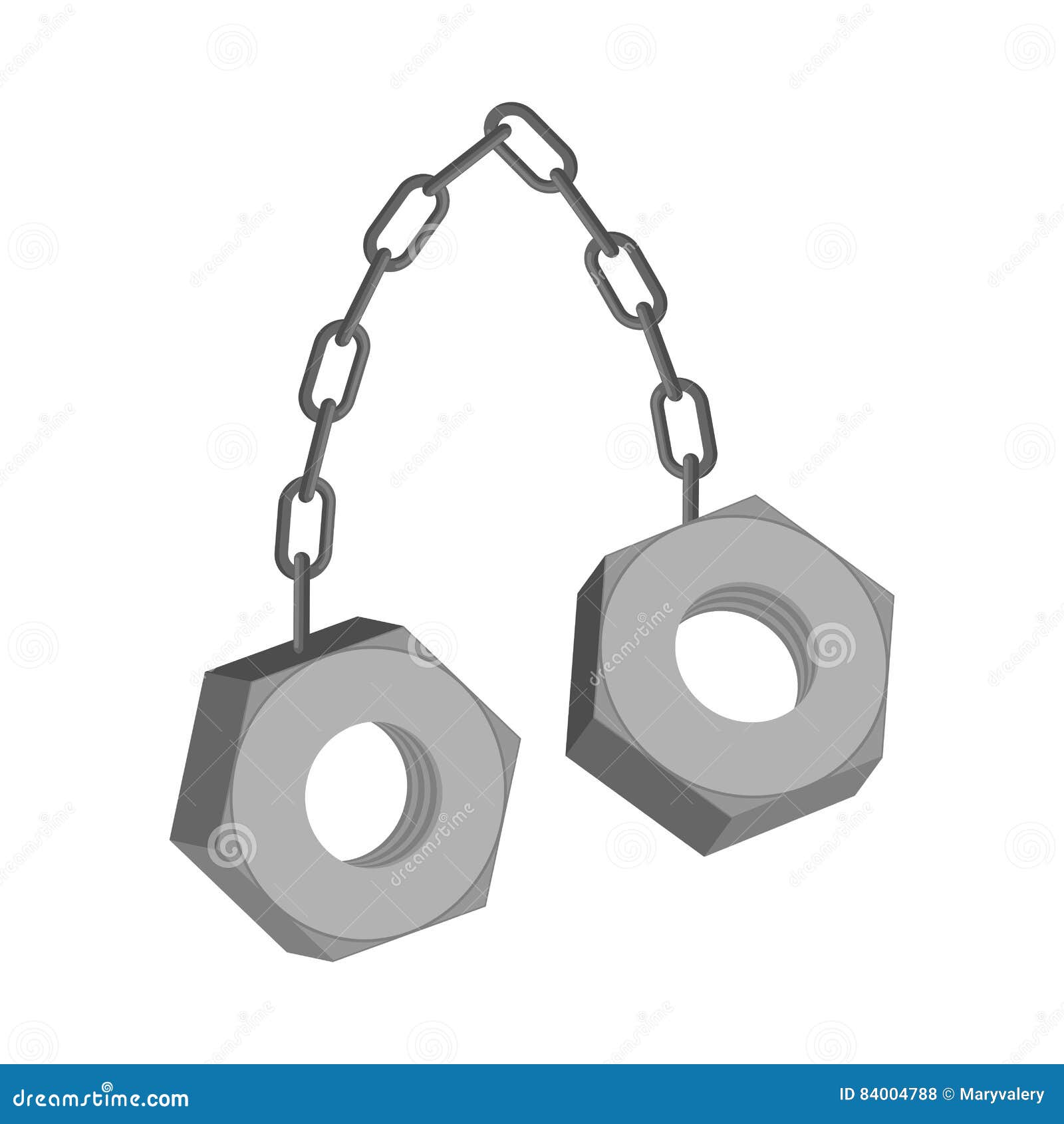 Iron Nuts on Chain Isolated. Two Screw-nut Hang Stock Vector ...