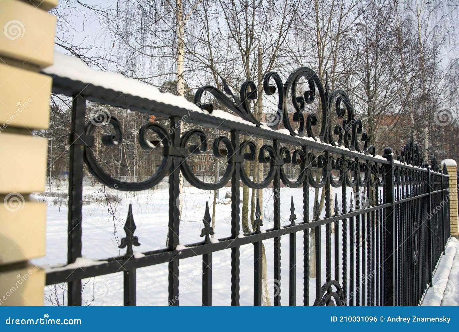 Iron Patterned Fence Rail with Brick Posts Around the School Stock ...