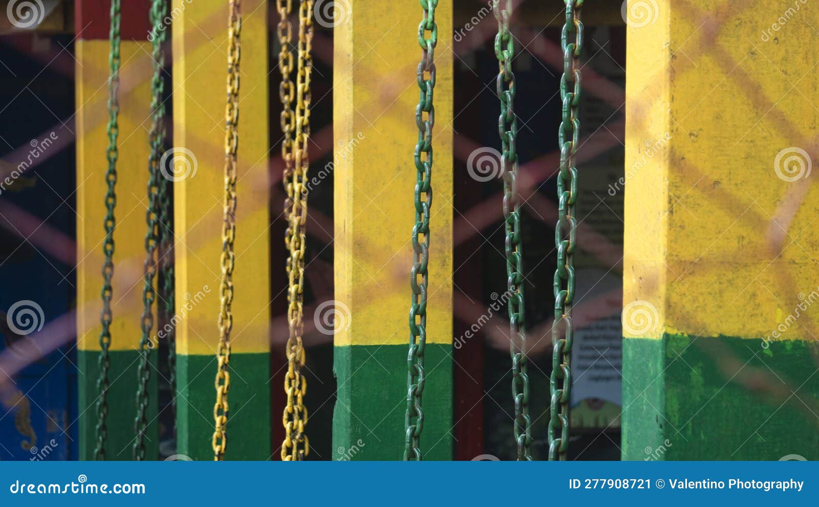 Iron Pole and Iron Chain Yellow Green Stock Image - Image of textile ...