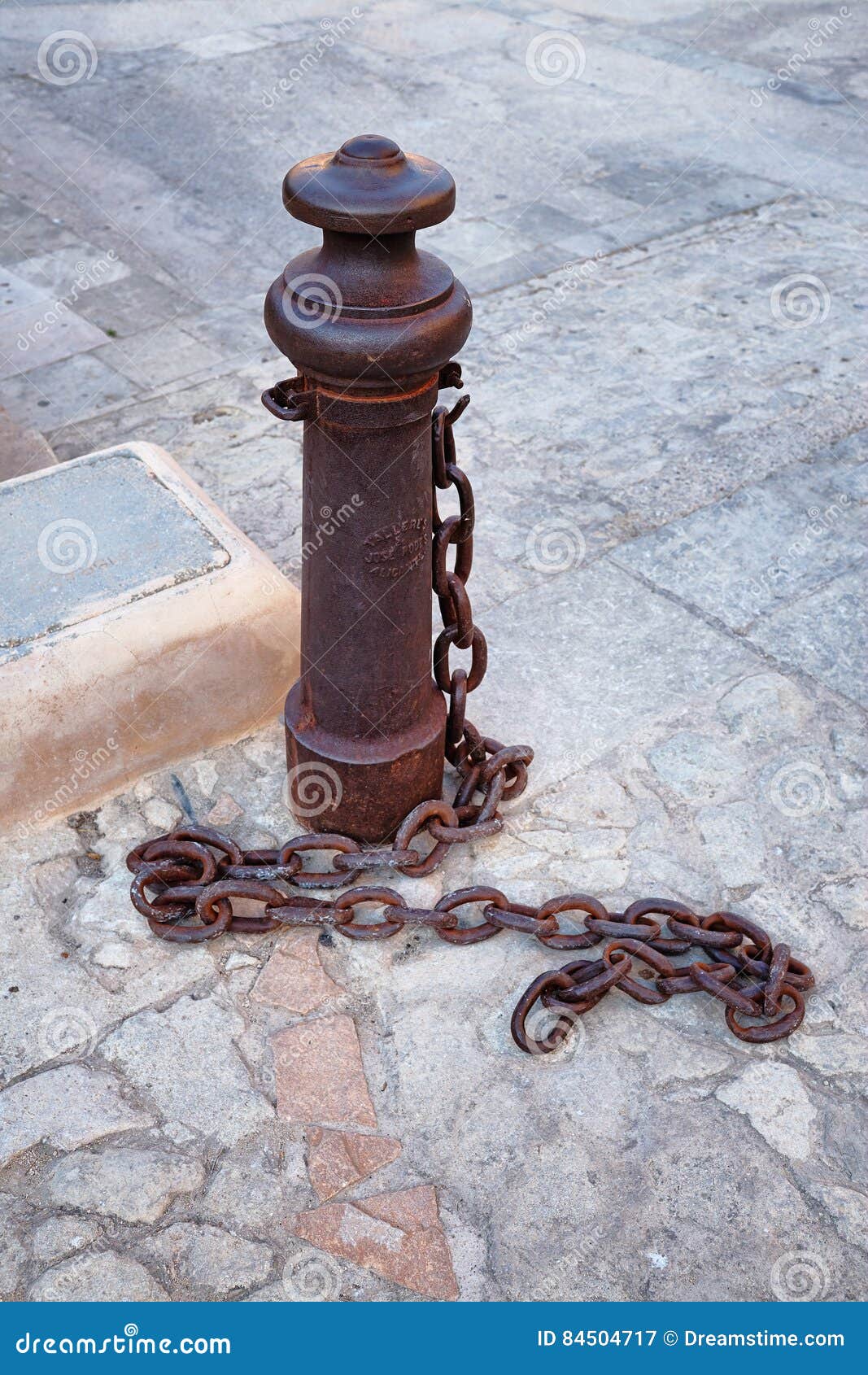 Iron Post with Chain in the Santa Barbara Castle, Albcante, Spain ...