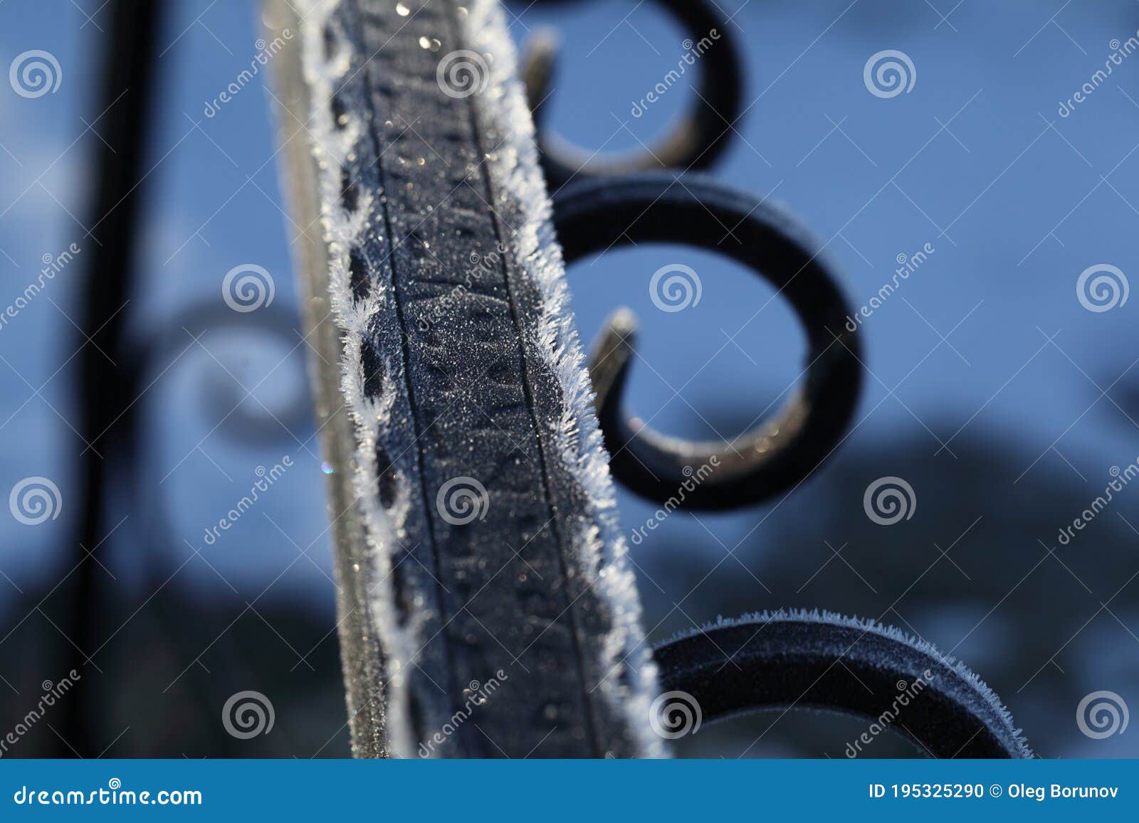 Iron Railing Covered with Morning Frost. Snow and Ice Texture Stock ...